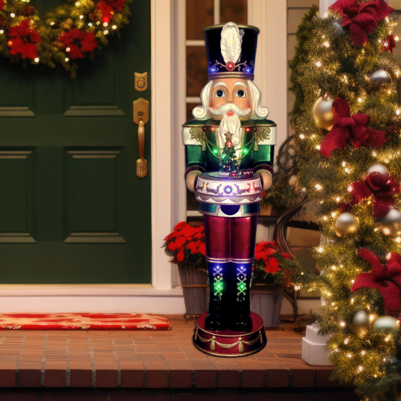 Fraser Hill Farm 4.8-Ft. Metallic Nutcracker Statue with LED Lights and ...