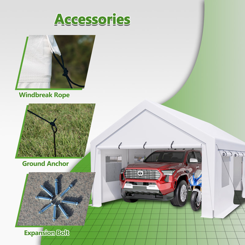 Thanaddo 13 Ft. W X 20 Ft. D White Carport Galvanized Steel Portable ...