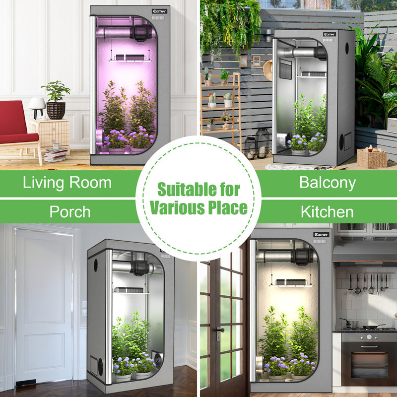 Costway 36''''x36''''x72'''' Mylar Hydroponic Grow Tent W/observation ...