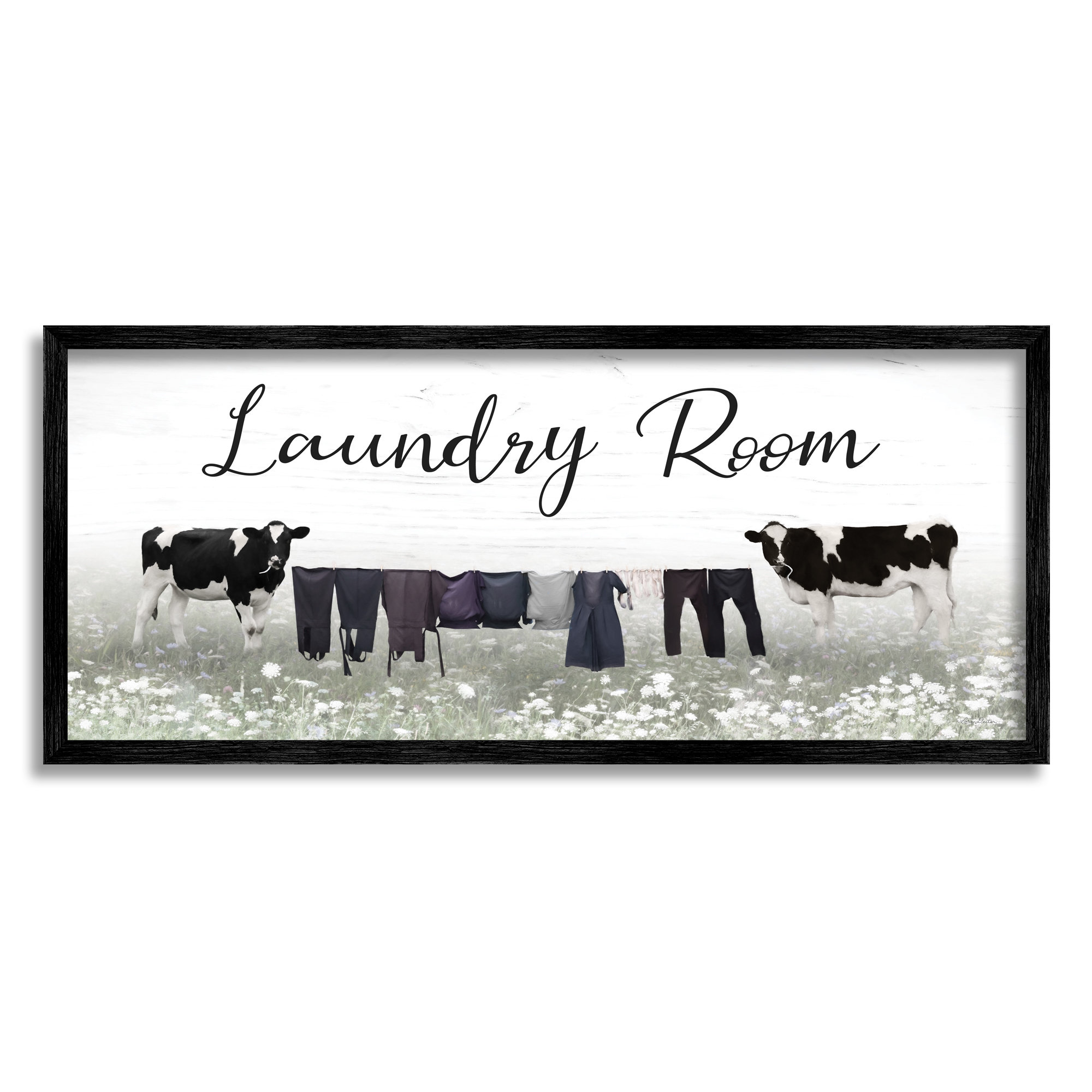 Stupell Industries Laundry Room Clothes Drying Cows Framed Giclee Art ...