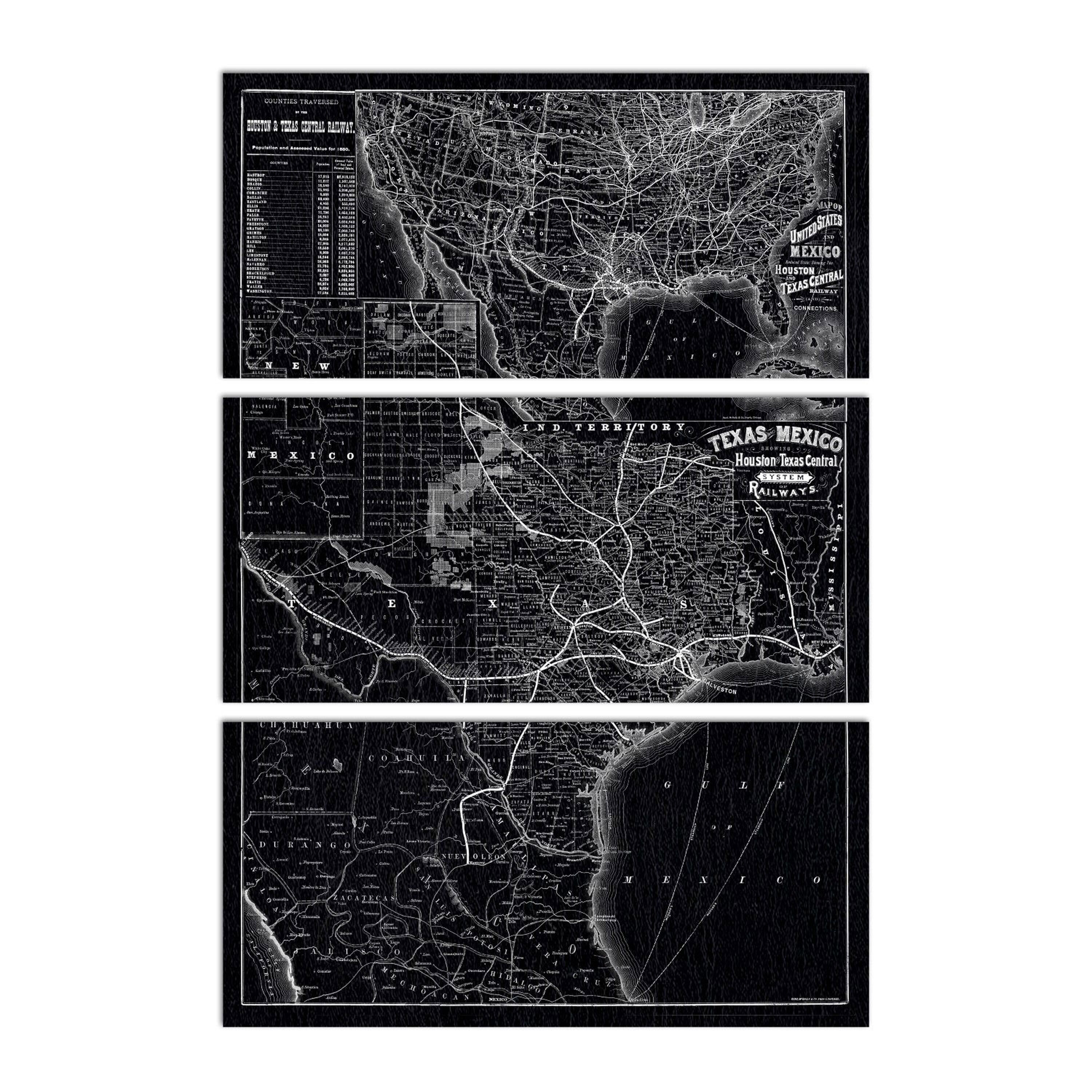 Oliver Gal Map Of Texas Central Railways System 1885 Triptych, Houston ...