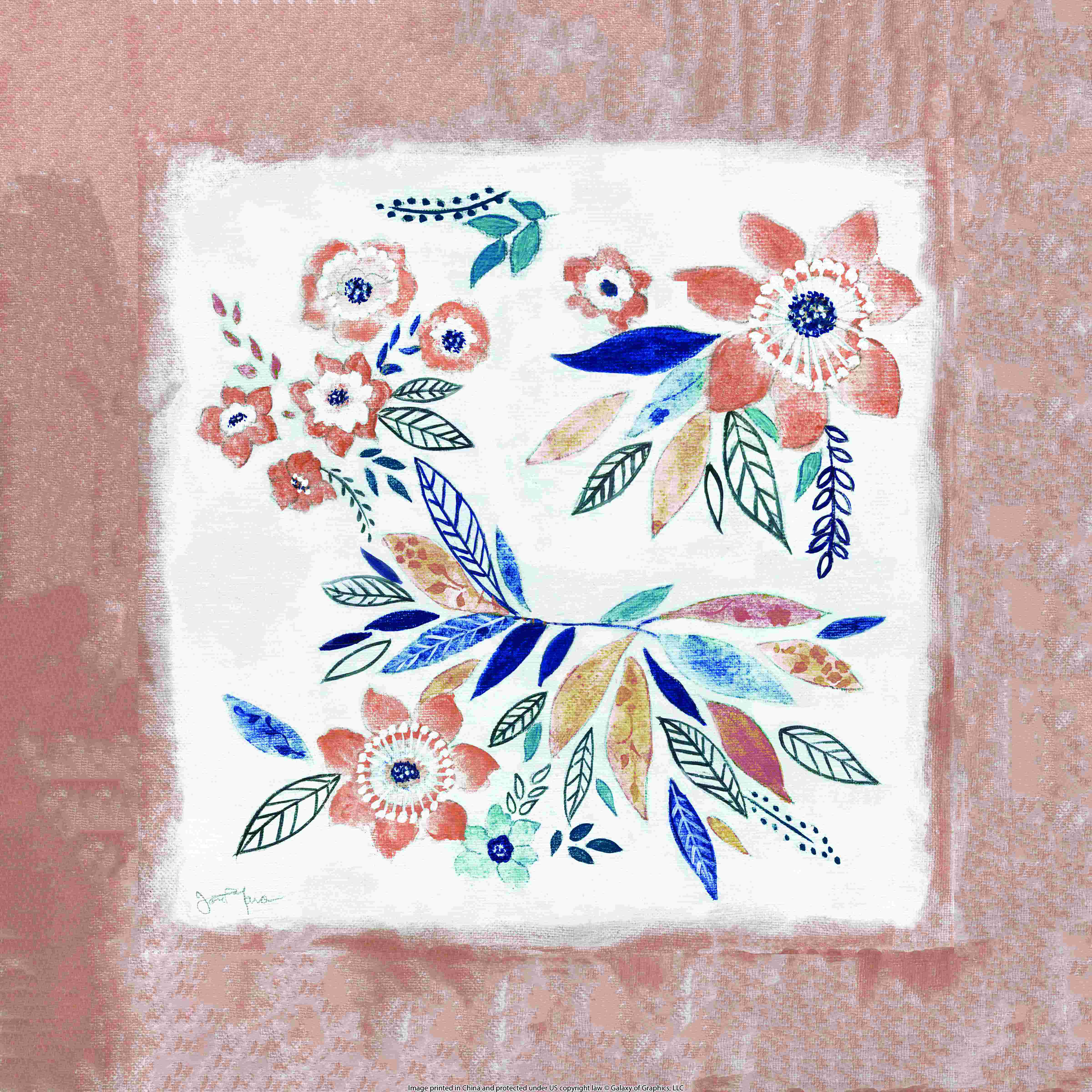 Winston Porter Colorful Watercolor Flowers Blush Border Wrapped Canvas ...