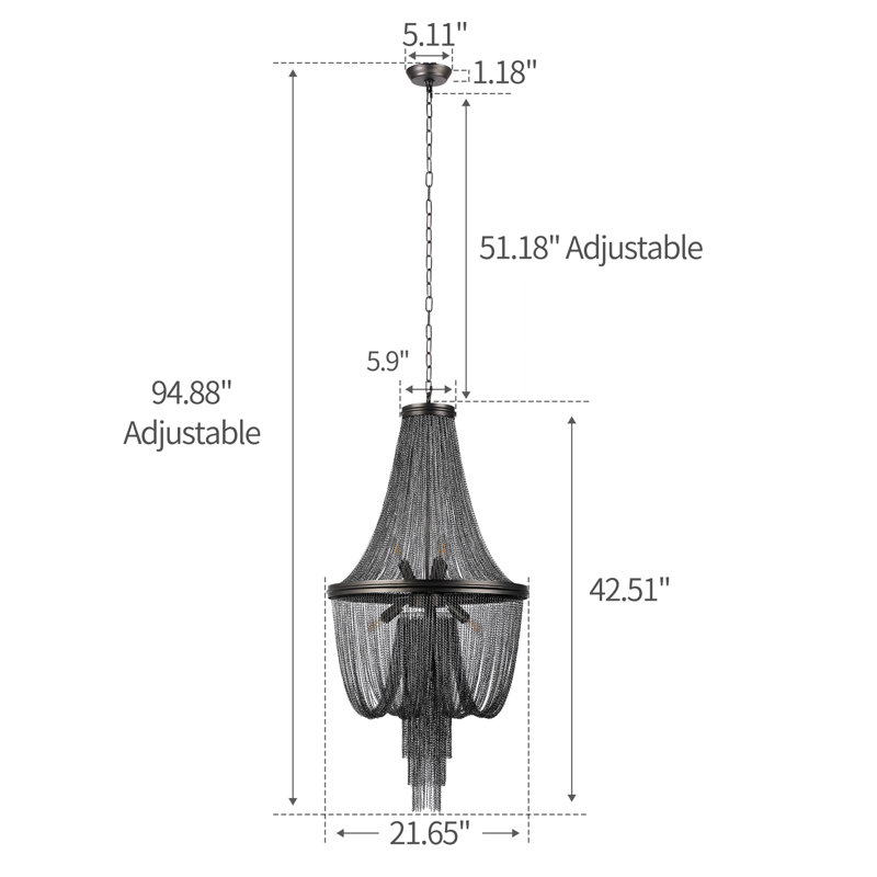 House of Hampton® 6-Light Empire Graphite Draped Chains Chandelier ...