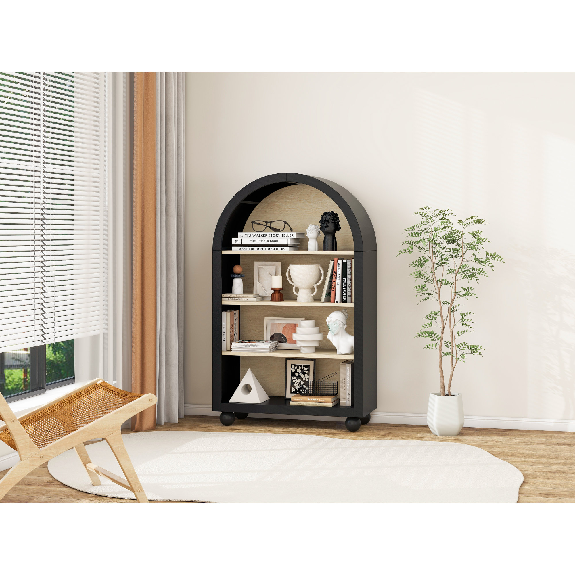 Latitude Run® Modern arched bookshelf, 4-layer bookcase, display ...