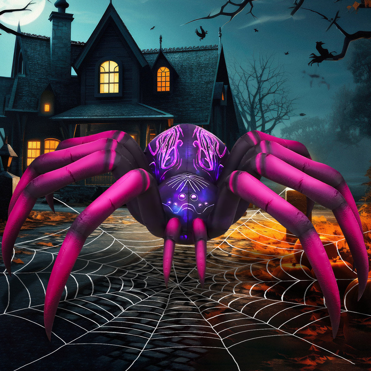 The Holiday Aisle® Halloween Inflatables 9 Ft Inflatable Spider With ...
