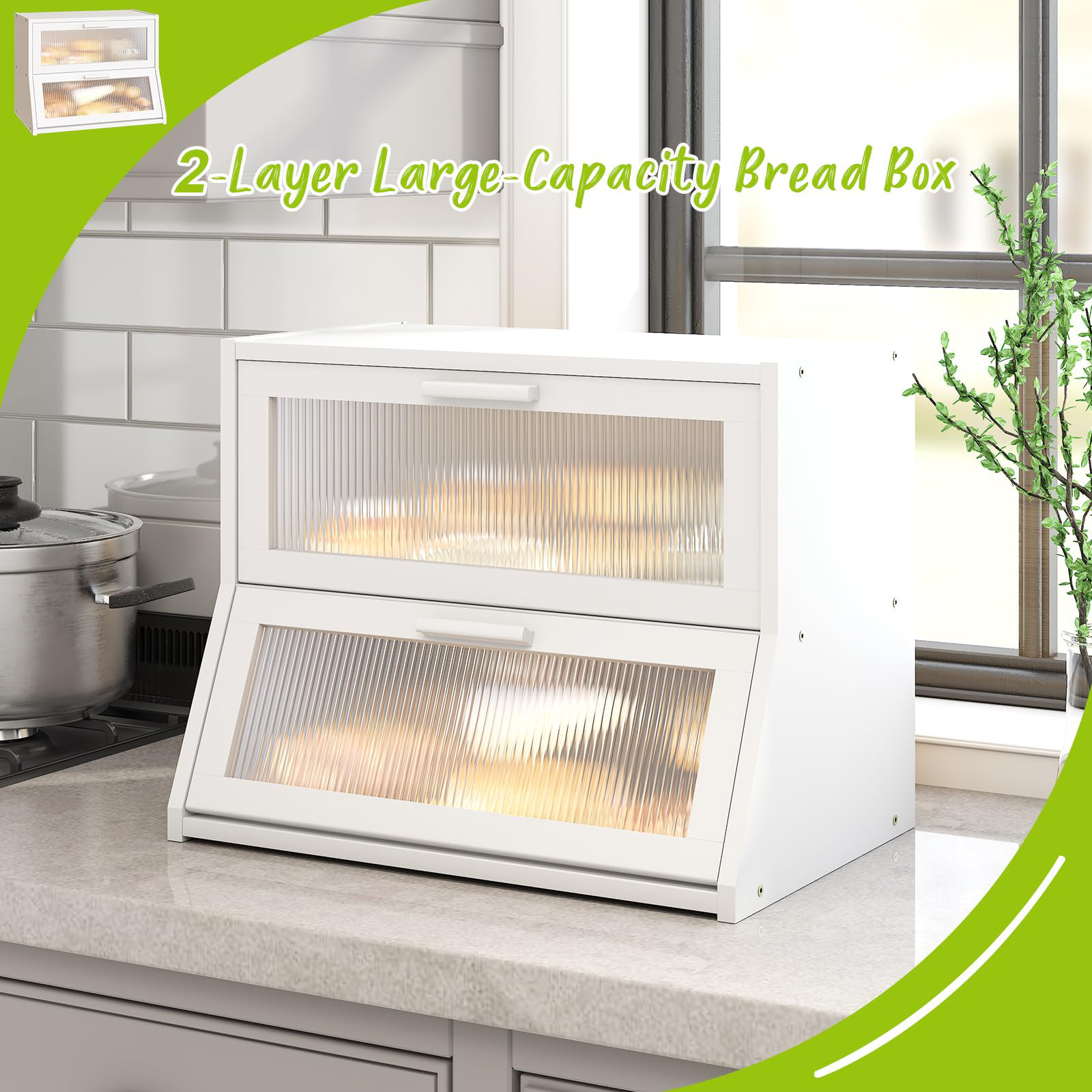 Hokku Designs Large Bread Box Double Layer Bamboo Bread Box For Kitchen ...