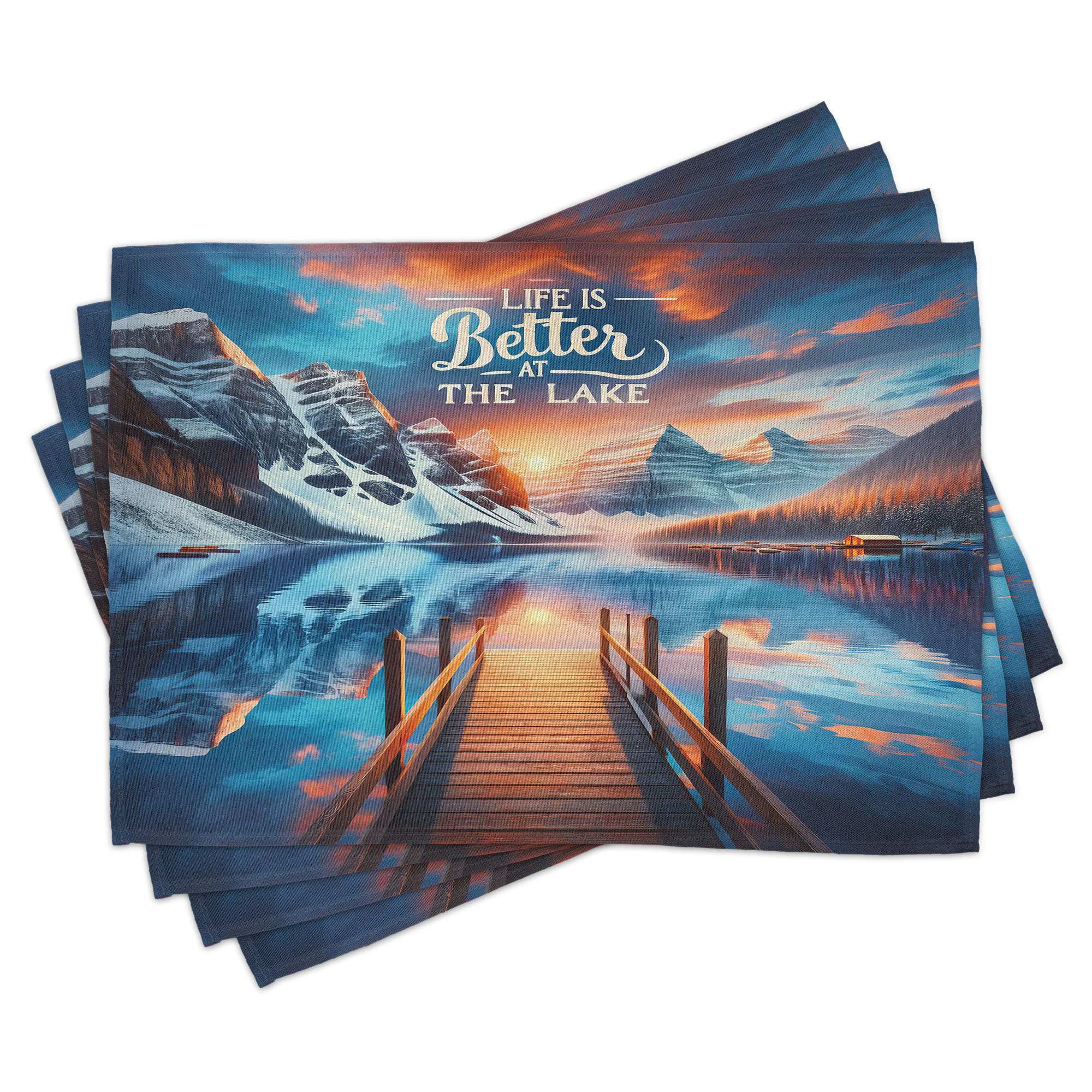 Ambesonne Life is Better at the Lake Place Mats Set of 4 Sunset ...