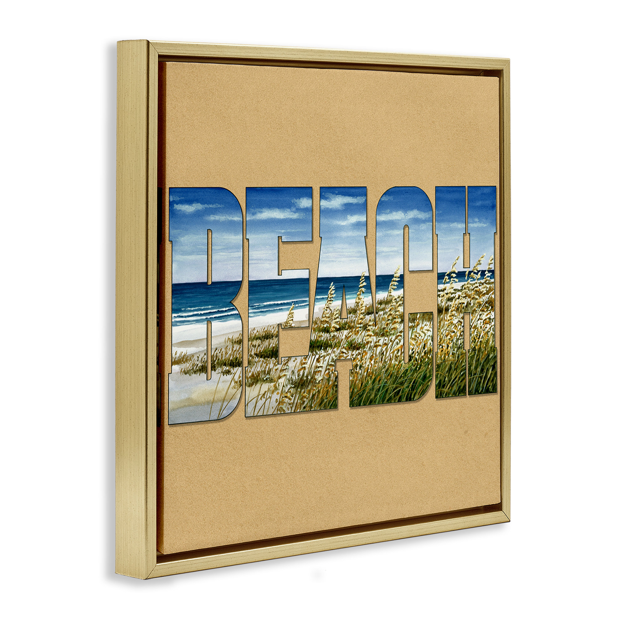 Highland Dunes Grassy Beach View Letters Framed Floater Canvas Wall Art ...