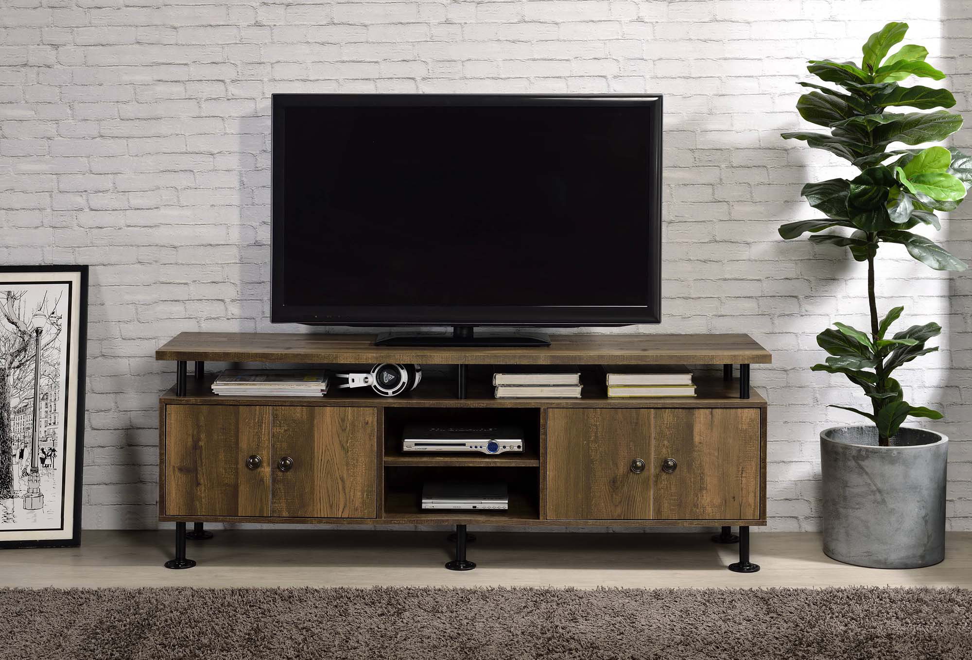 17 Stories Rustic Oak TV Stand For Living Room - Wayfair Canada