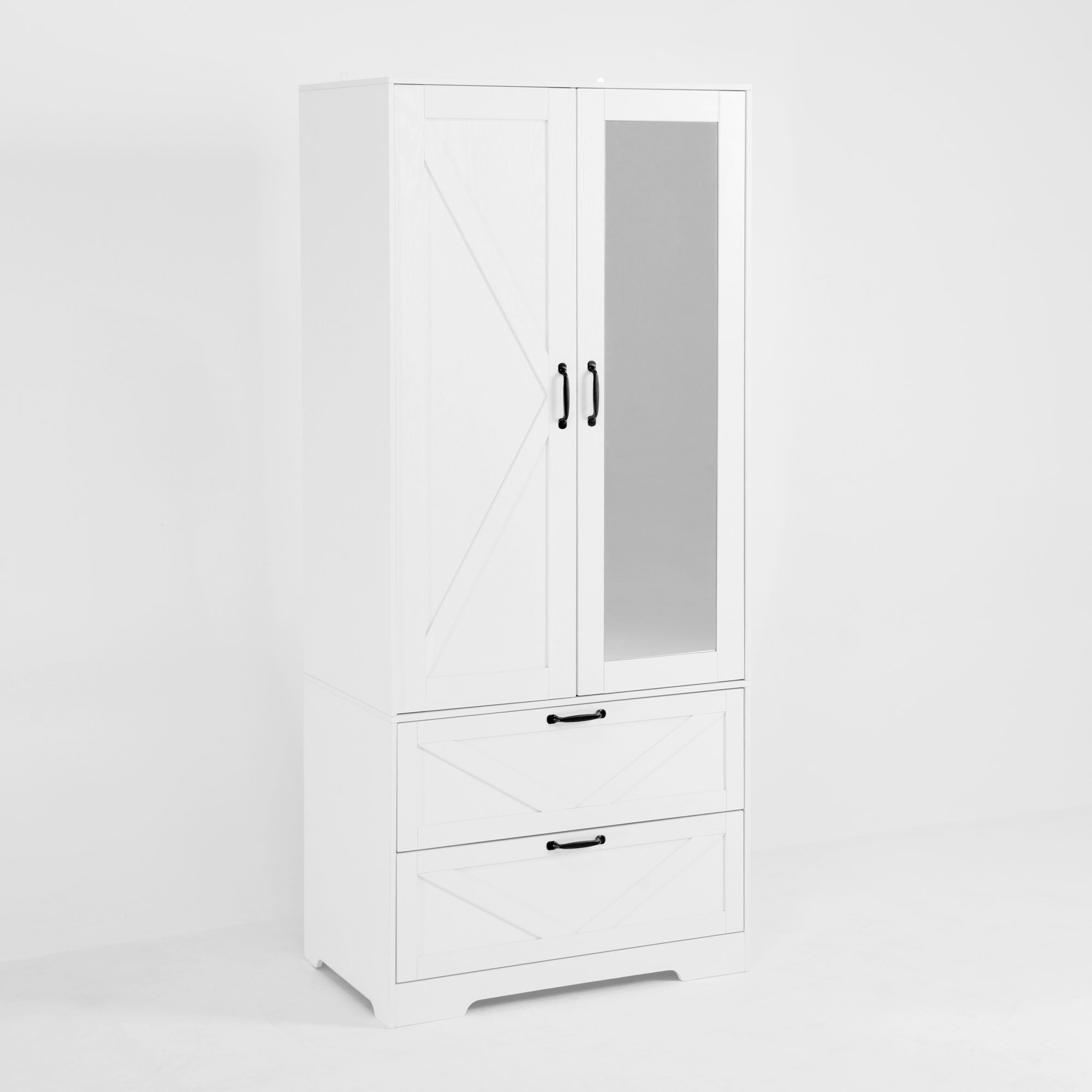 Gracie Oaks 2 Door Wood Wardrobe For Bedroom With Hanging Clothing Rod ...