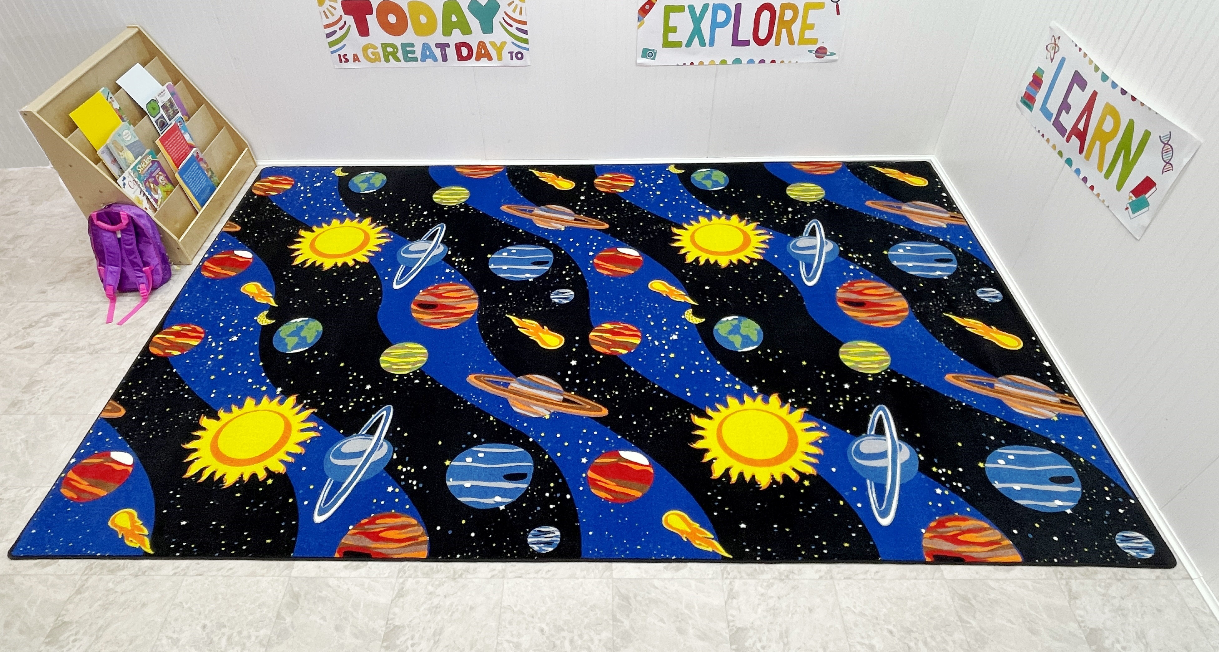 Kid Carpet Solar System Tufted Black/Blue/Yellow Rug | Wayfair