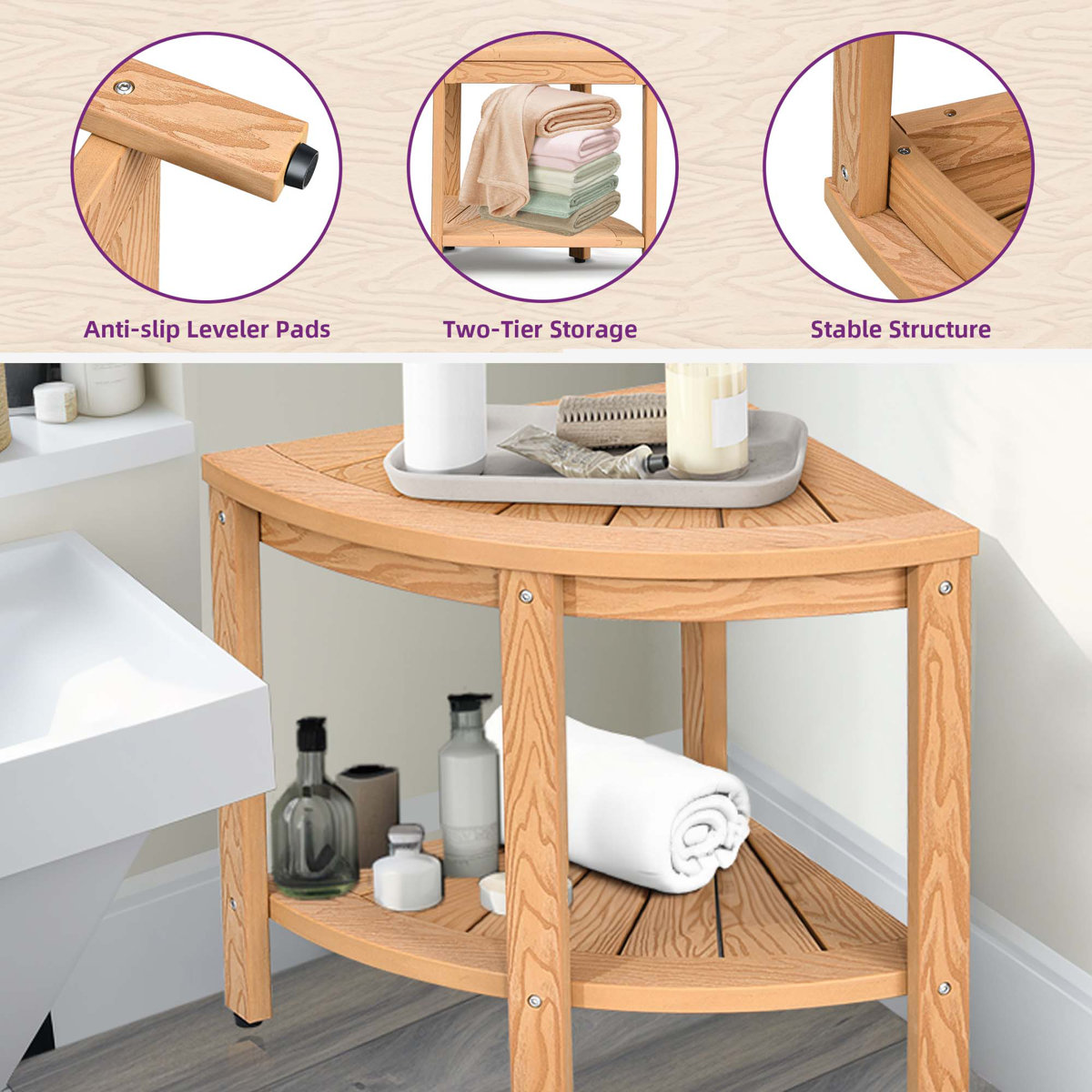 Freeport Park® Kerstetter 17.12'' W Polystyrene HIPS Shower Bench ...