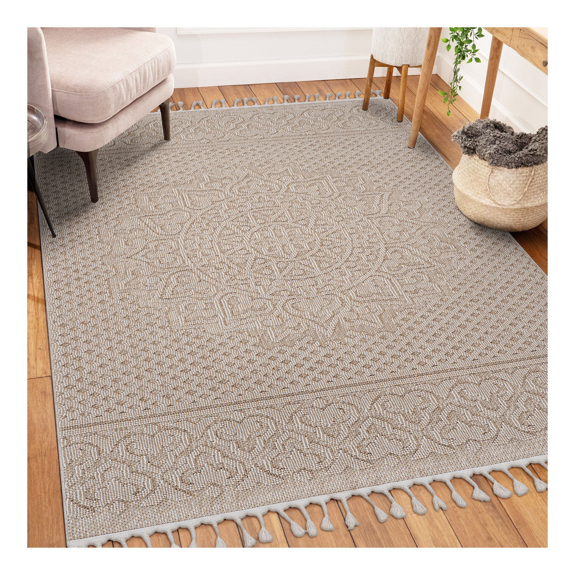 Bungalow Rose Collection 5X7 Beige /Medallion Indoor/Outdoor Area Rug ...