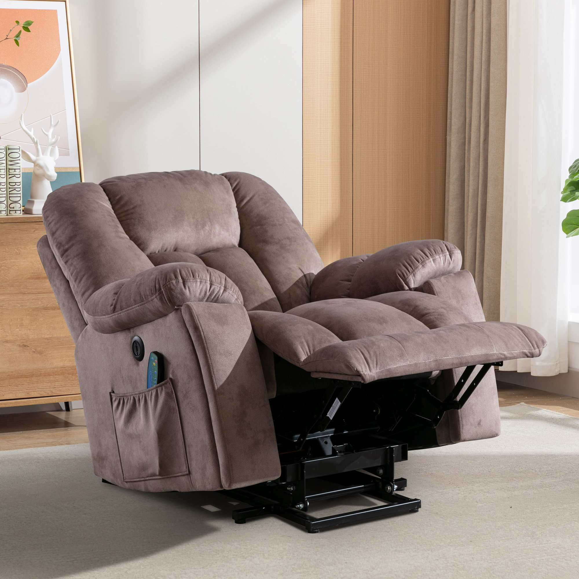 Everly Quinn Anvika 41" Wide Velvet Power Lift Assist Standard Recliner with Massager | Wayfair