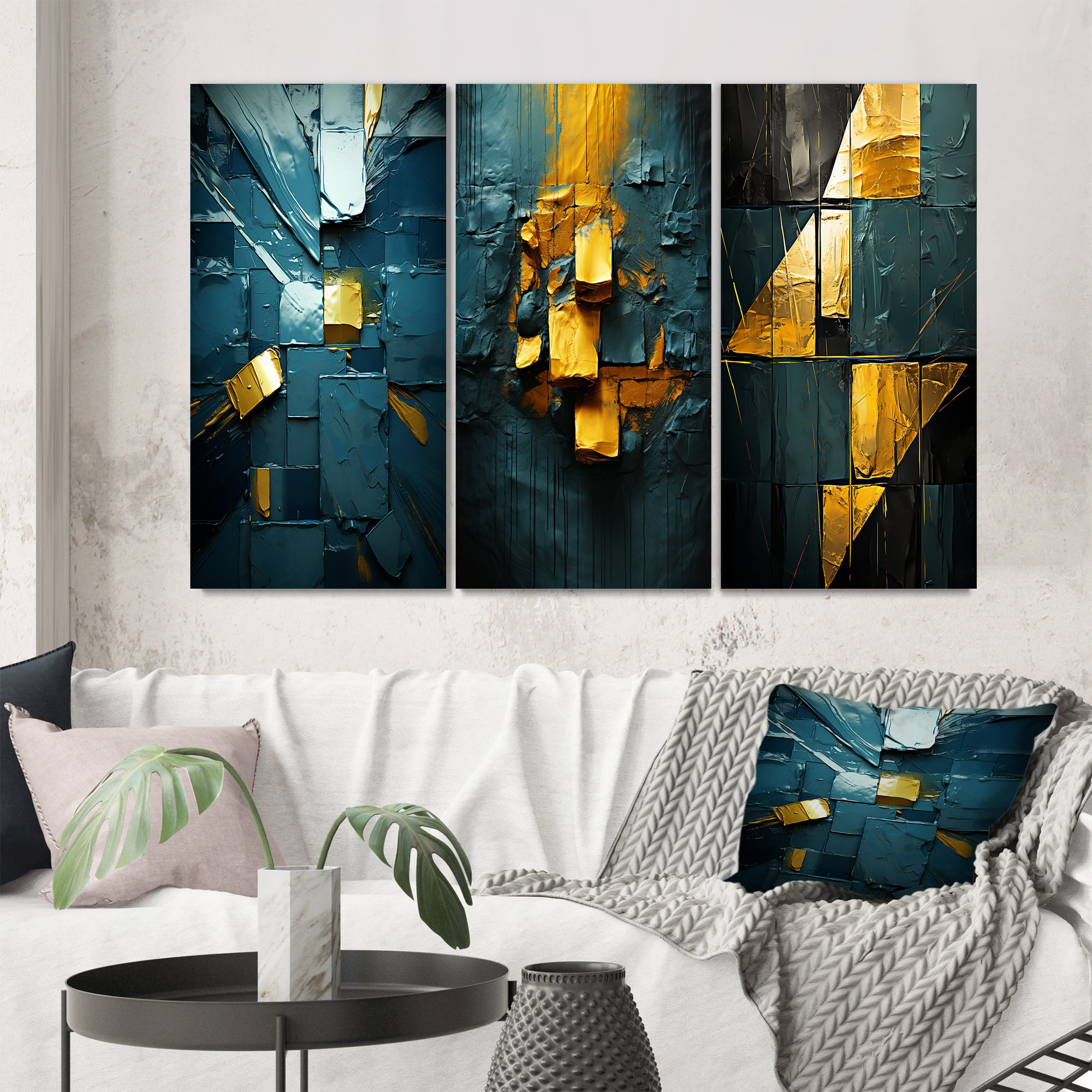 Latitude Run® Yellow Interlude Abstract Expressionism Teal - Abstract ...