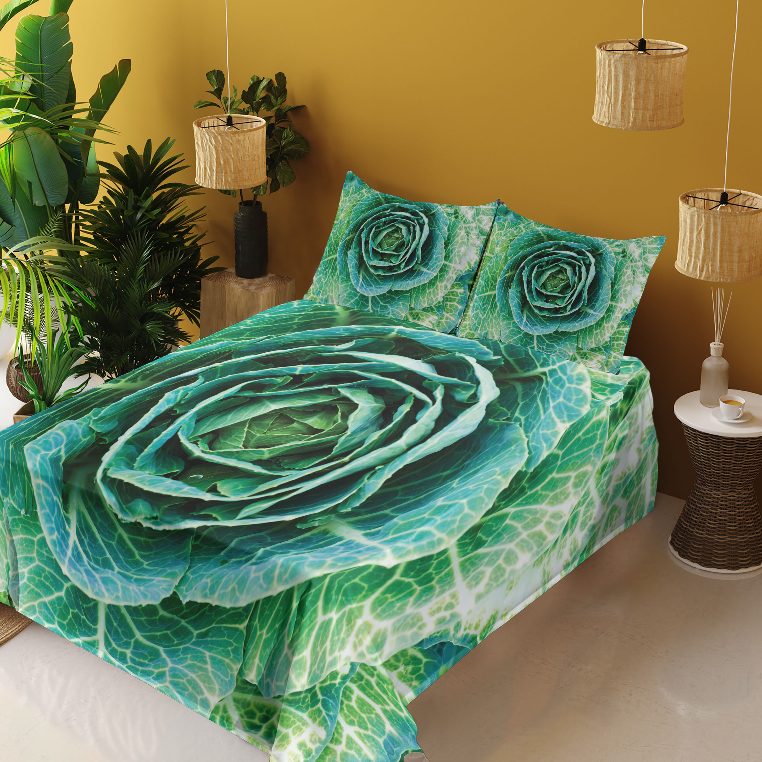 Ambesonne Landscape Sheet Set Closeup of a Cabbage View Shamrock Green ...