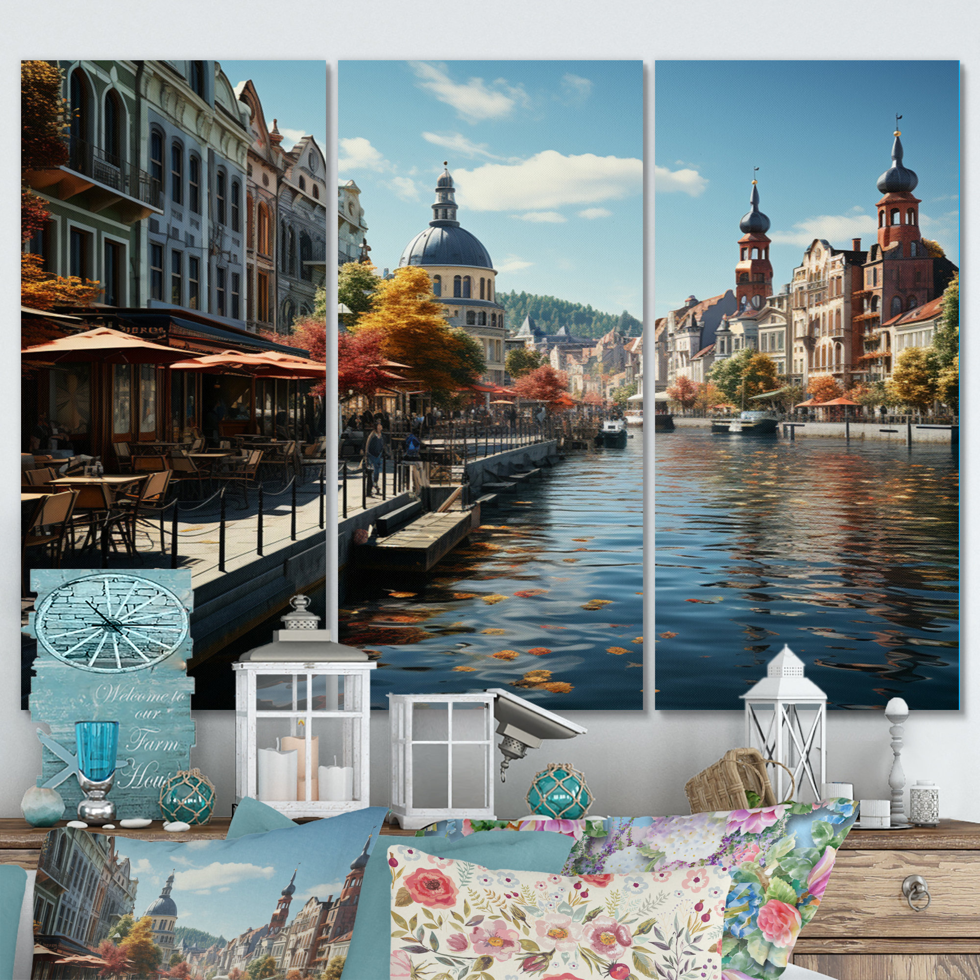 Winston Porter Germany Waterfront Charm City I On Canvas 3 Pieces Print ...