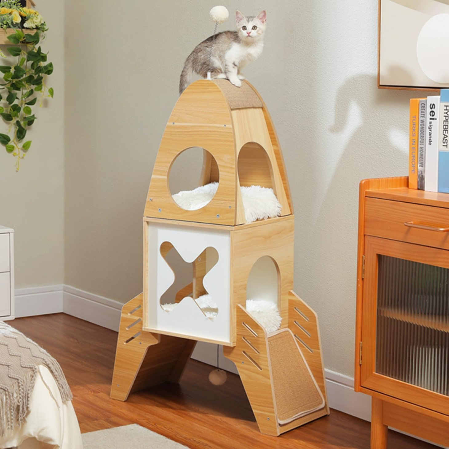 Tucker Murphy Pet™ Wood Cat Tree Rocket Ship for Indoor Cats,47" | Wayfair