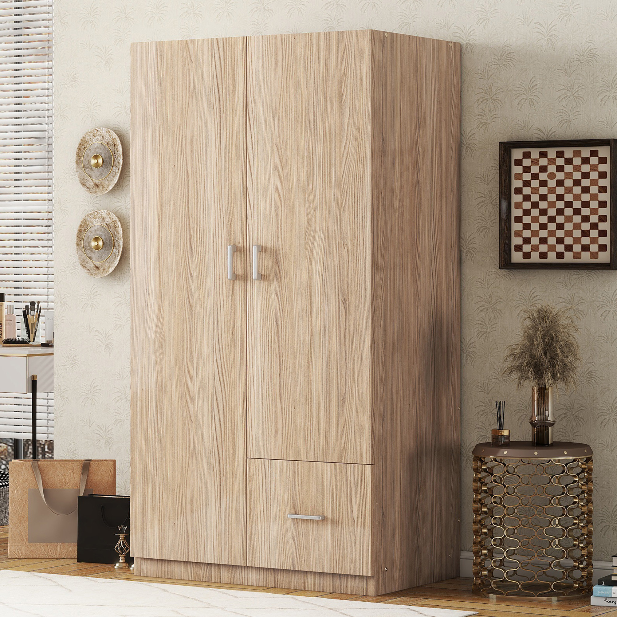 Latitude Run® 2 Doors Armoire Wardrobe With Drawer And Shelves | Wayfair