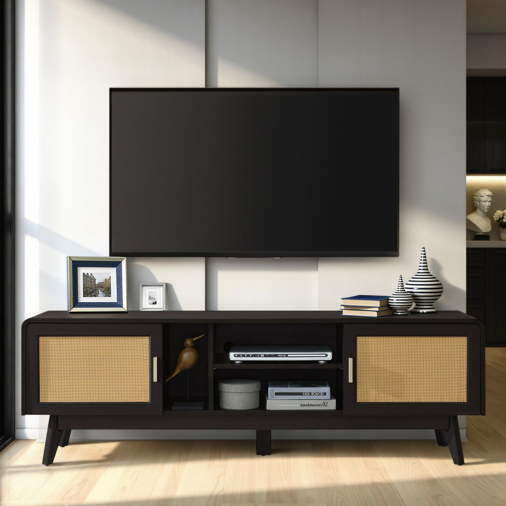 Bayou Breeze Dark Brown TV Stand for 65 Inch TV, Media Console Cabinet ...