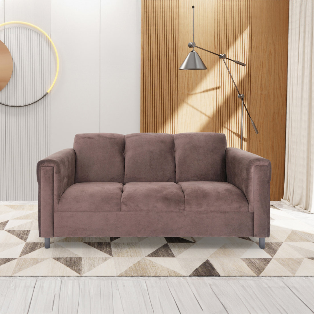 Hokku Designs Modern Sofa Suede Sofa, 3-Seater Sofas Couches For Living ...