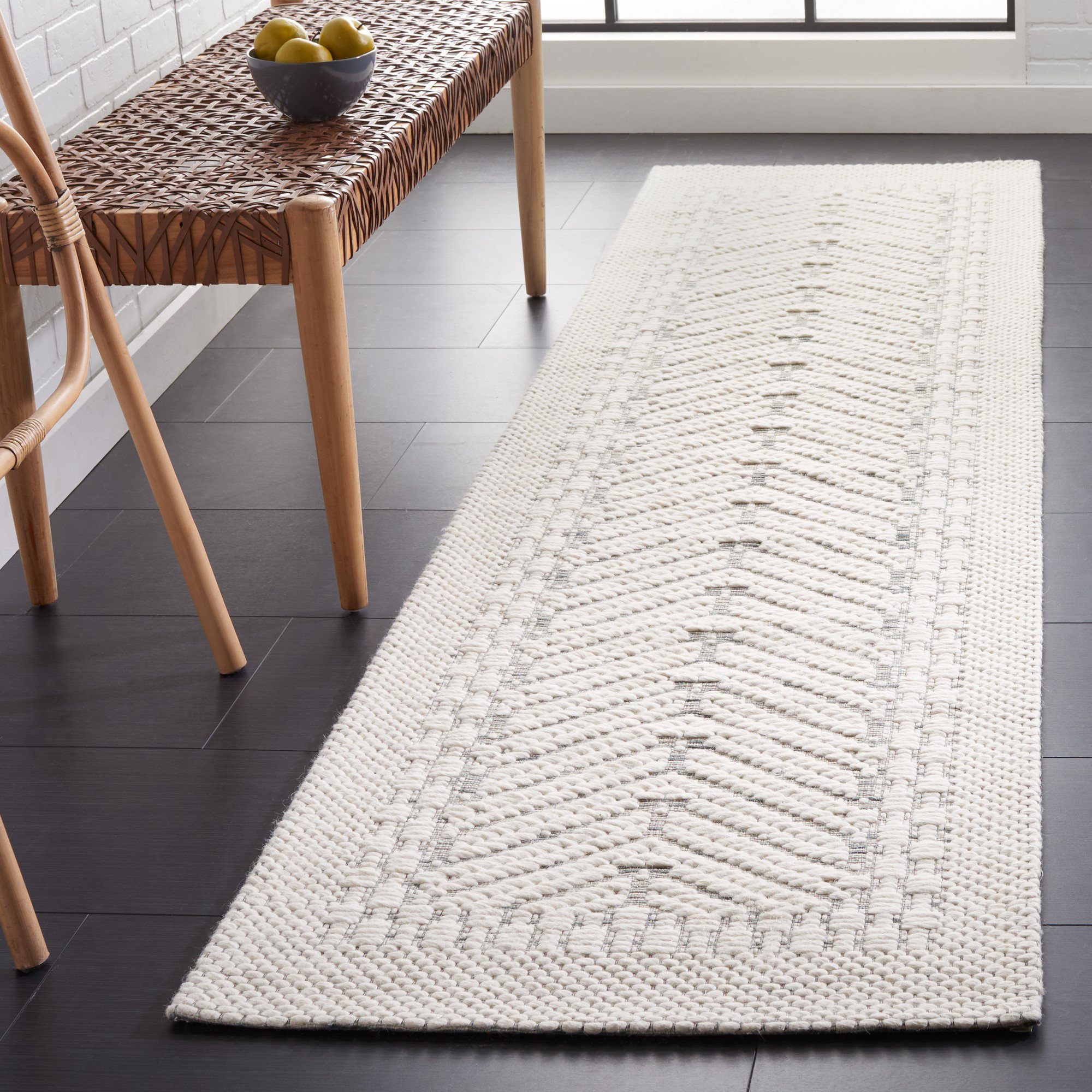 Langley Street Manya Striped Handwoven Wool/Polyester Area Rug in White ...