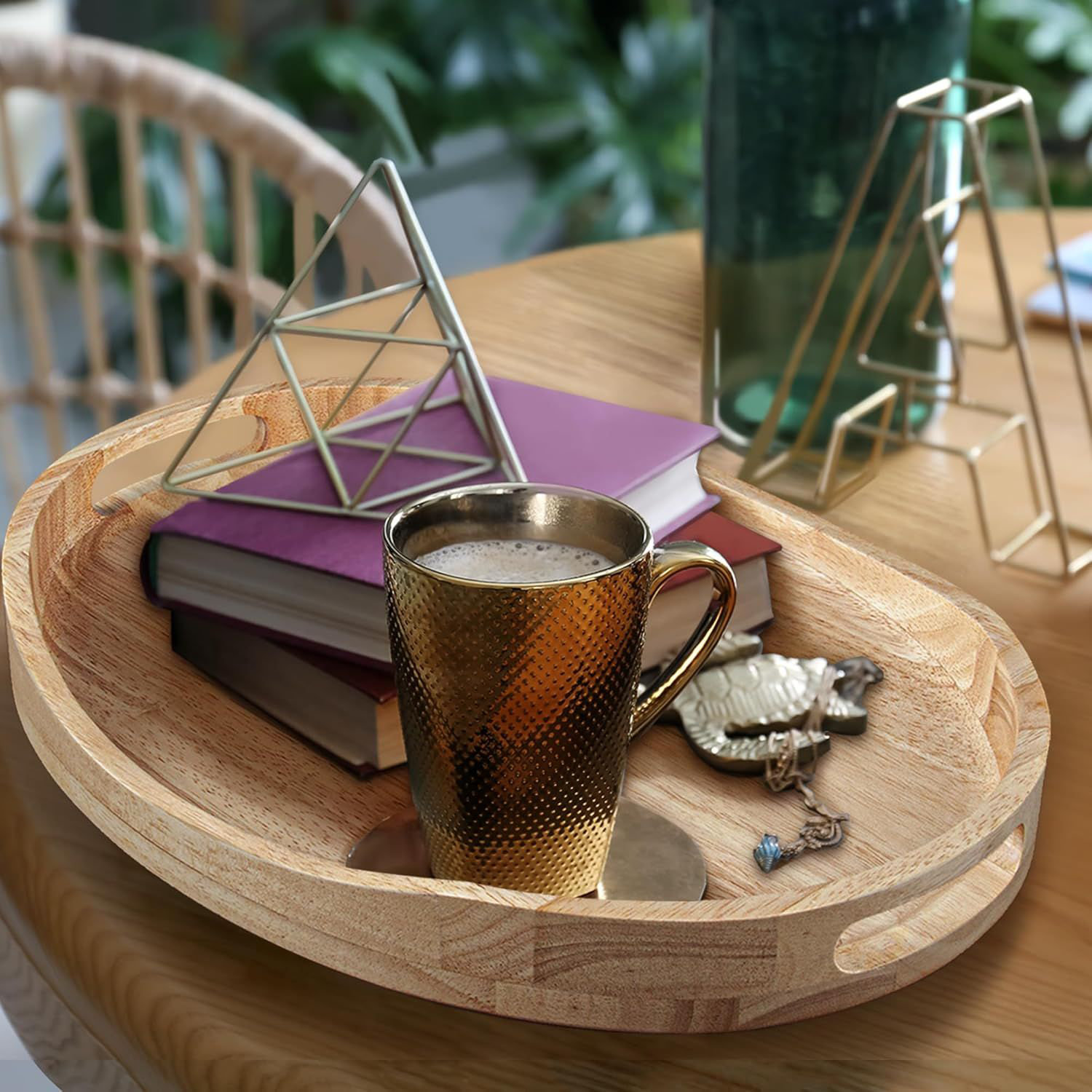 Millwood Pines Rubberwood Serving Round Tray with Handles for Living ...