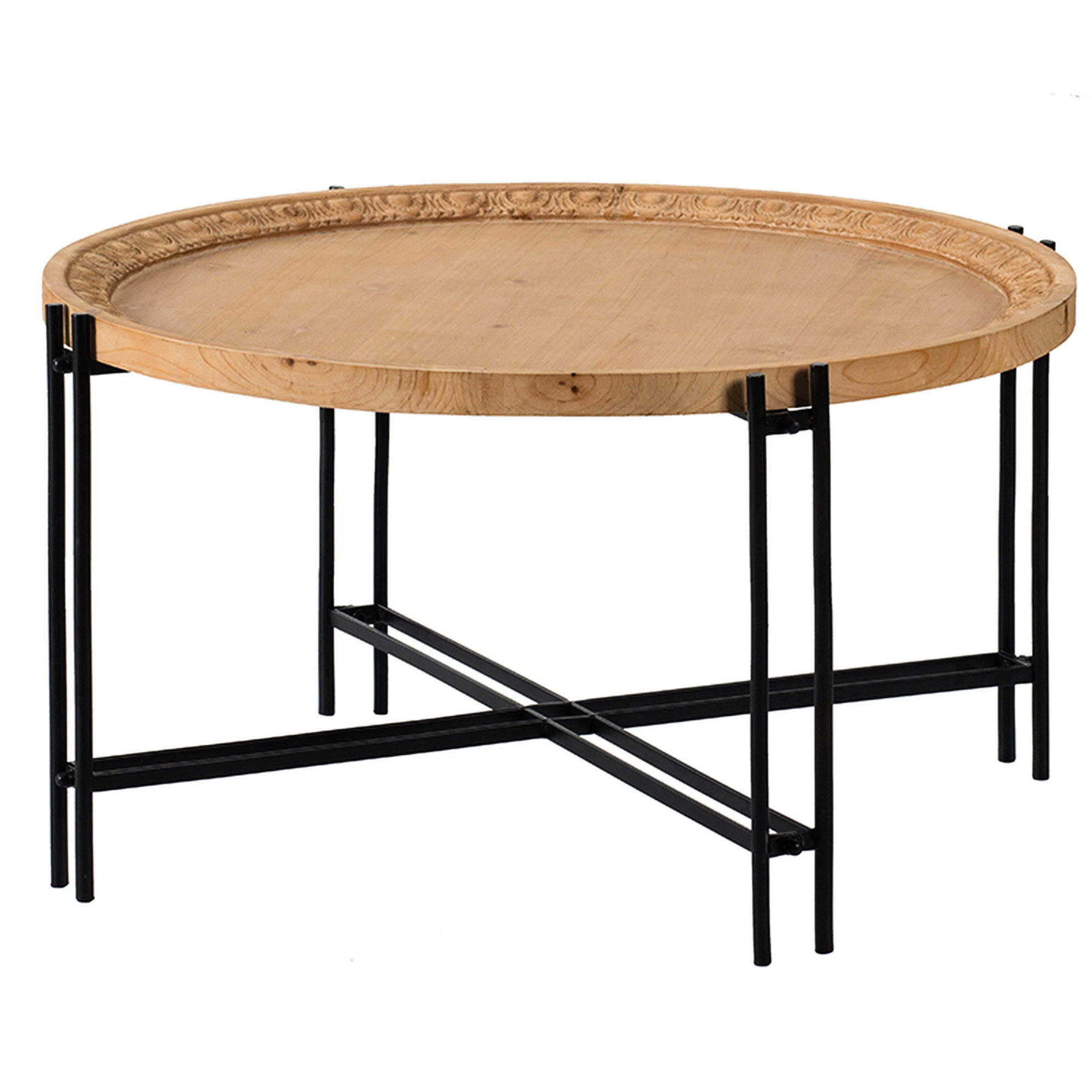 Latitude Run® Large Round Coffee Table With Wooden Tabletop And Metal ...