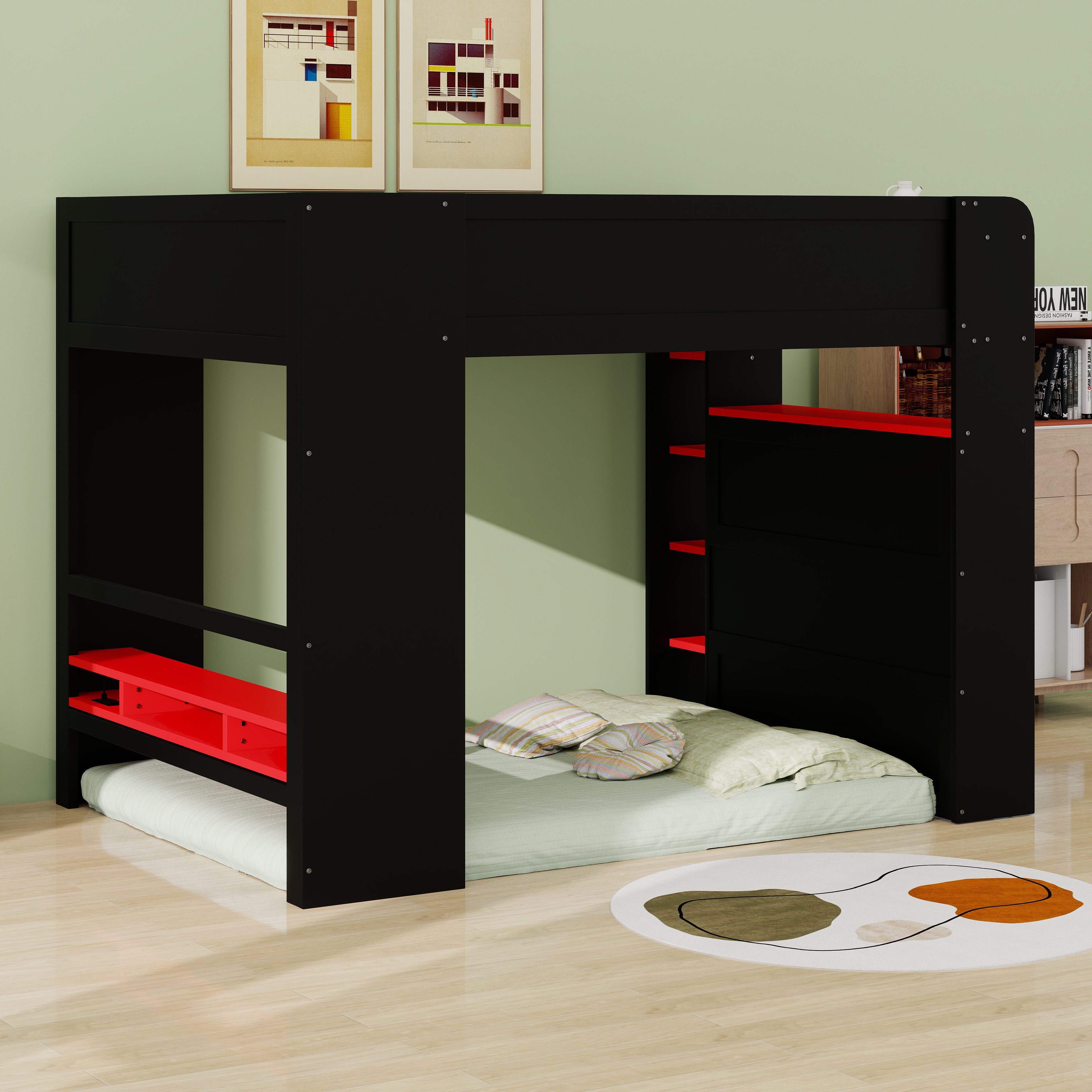 Ivy Bronx Multi-Functional Wood Bunk Bed With Height-Adjustable Desk ...