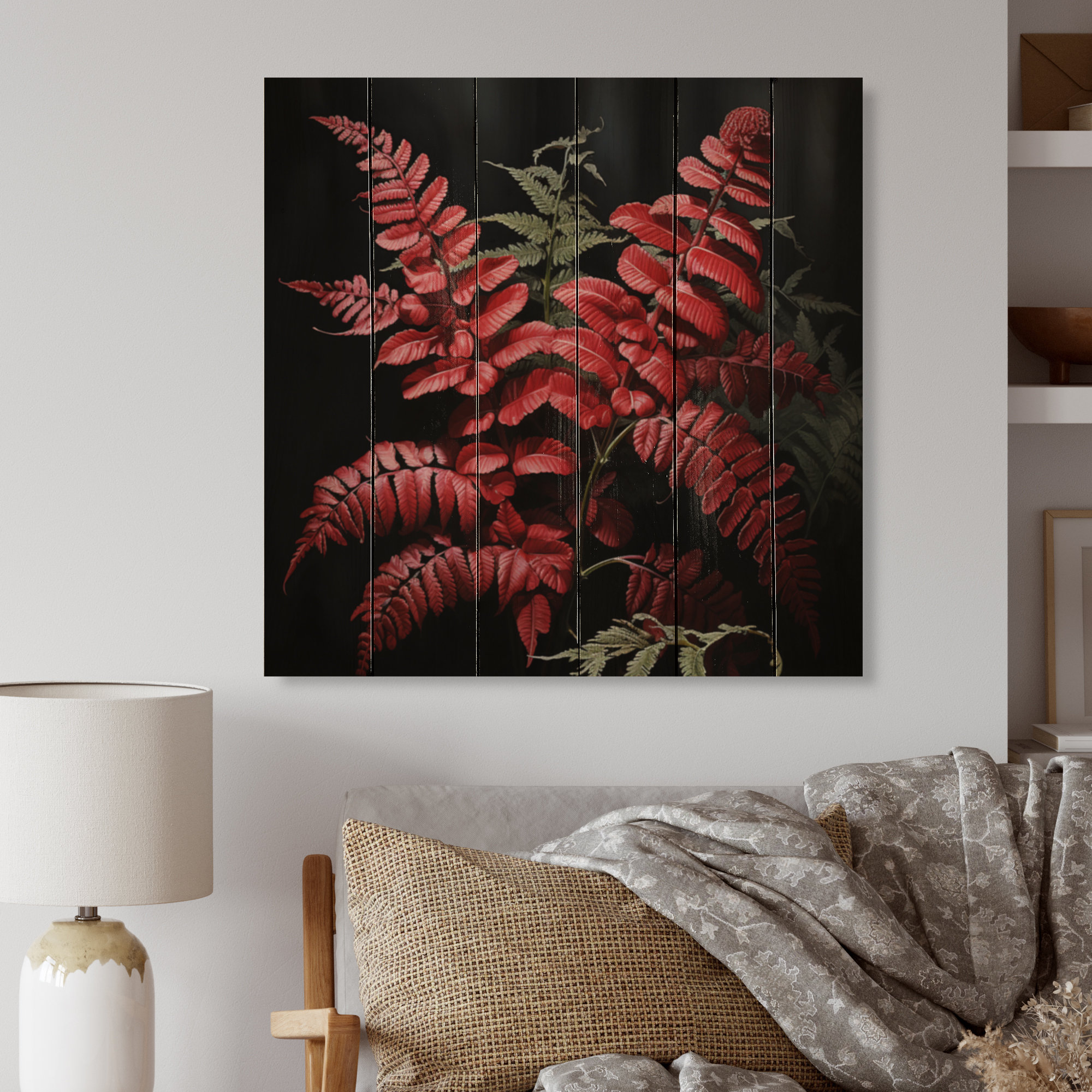 Bayou Breeze Ferns Ruby Essence III On Wood Print | Wayfair