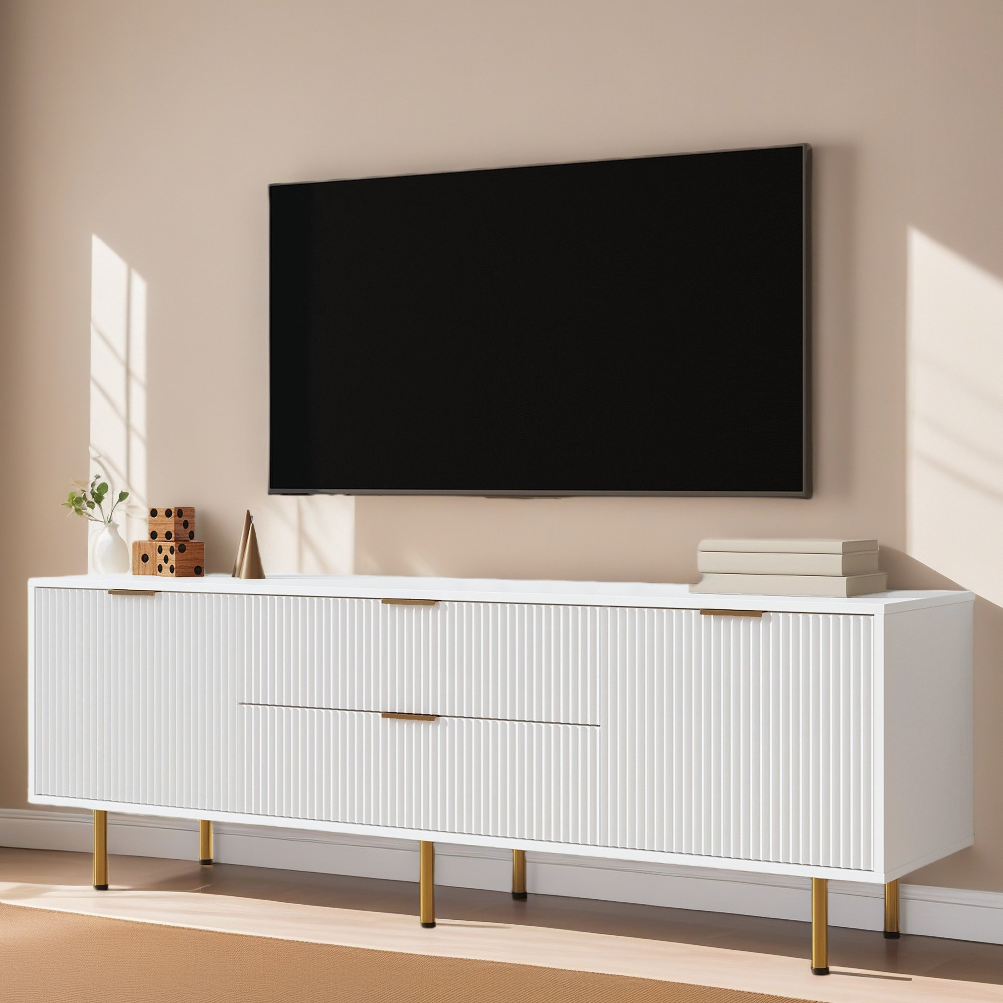 Mercer41 Modern Warm White TV Cabinet , For Living Room Bedroom | Wayfair