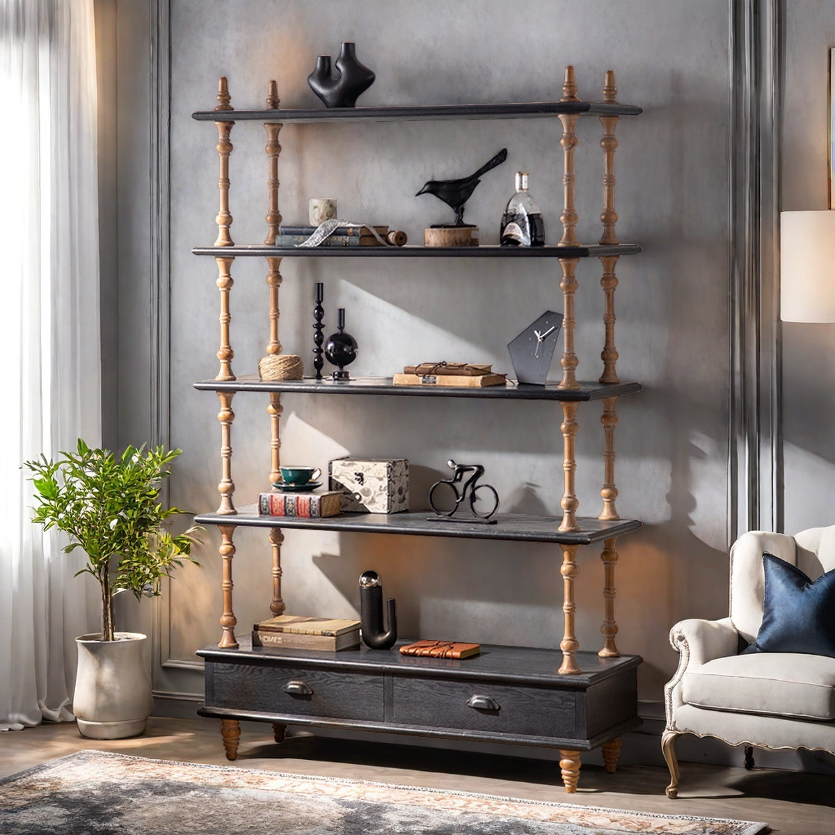 Roman Column Bookcase Build A Wall To Wall Built In Desk And Bookcase