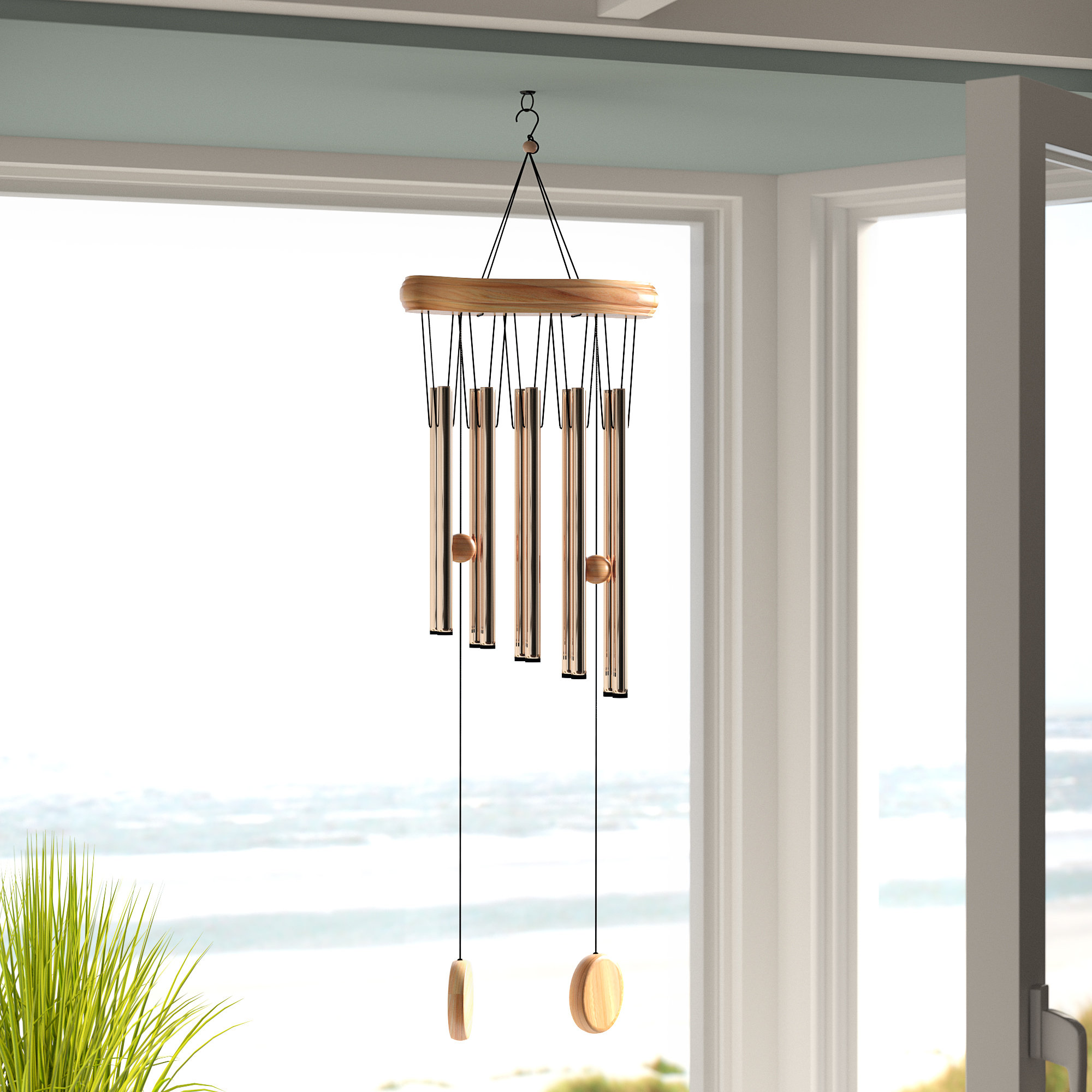 Highland Dunes Suzanna Metal and Wood Wind Chimes - 34.5-Inch Tuned ...