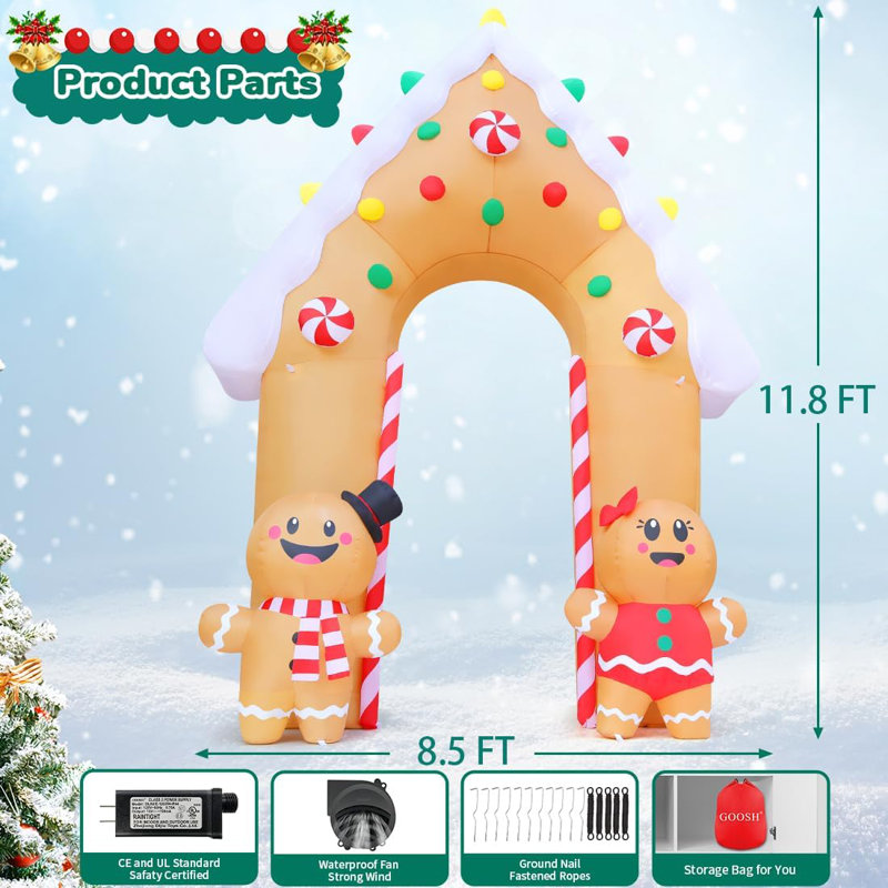 The Holiday Aisle® Christmas Inflatable 11.8 FT Gingerbread Archway ...
