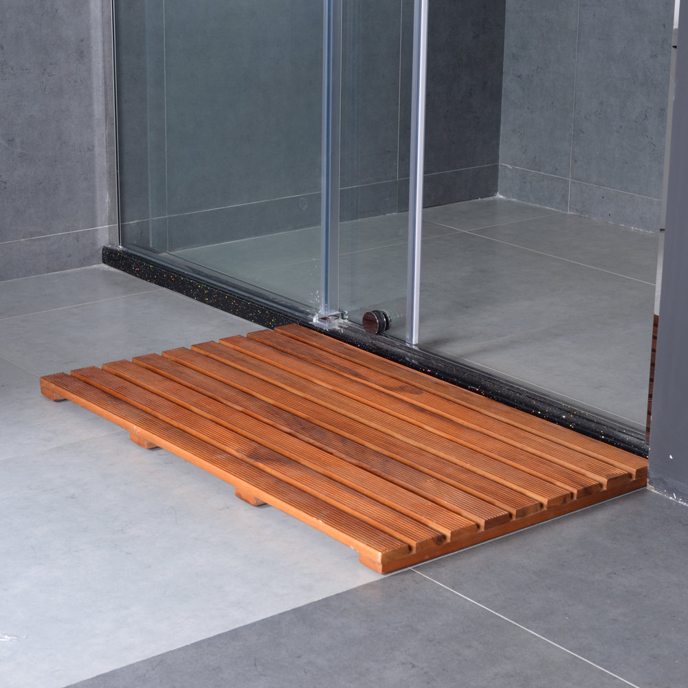 Rosecliff Heights Youngquist Rectangle Teak & Wood Non-Slip Shower mat ...