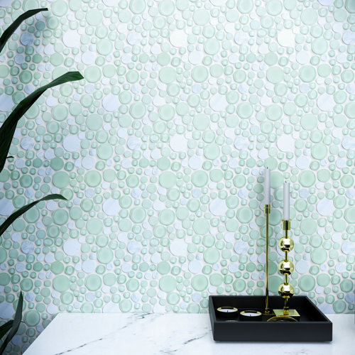 Supreme Tile 10.5" x 10.5" Bubble Art Random Marble Look Mosaic Wall ...