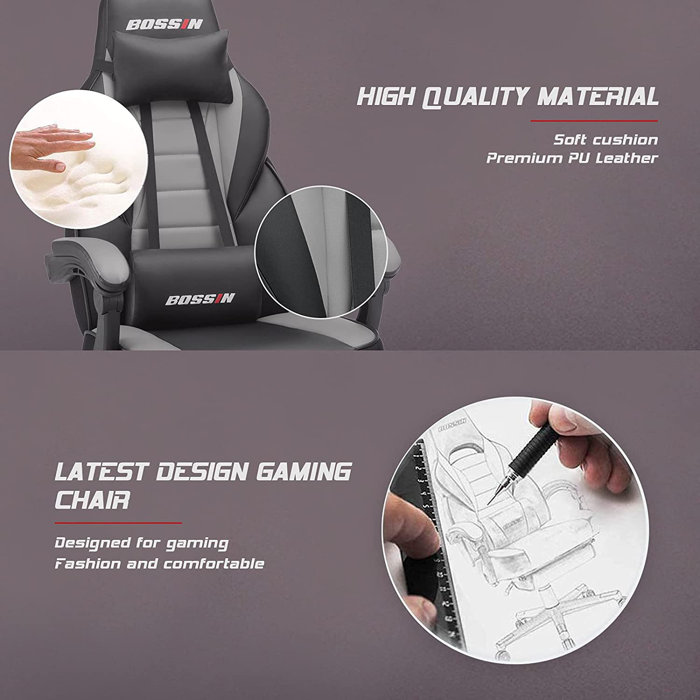 BOSSIN Reclining Ergonomic Faux Leather Swiveling PC & Racing Game ...