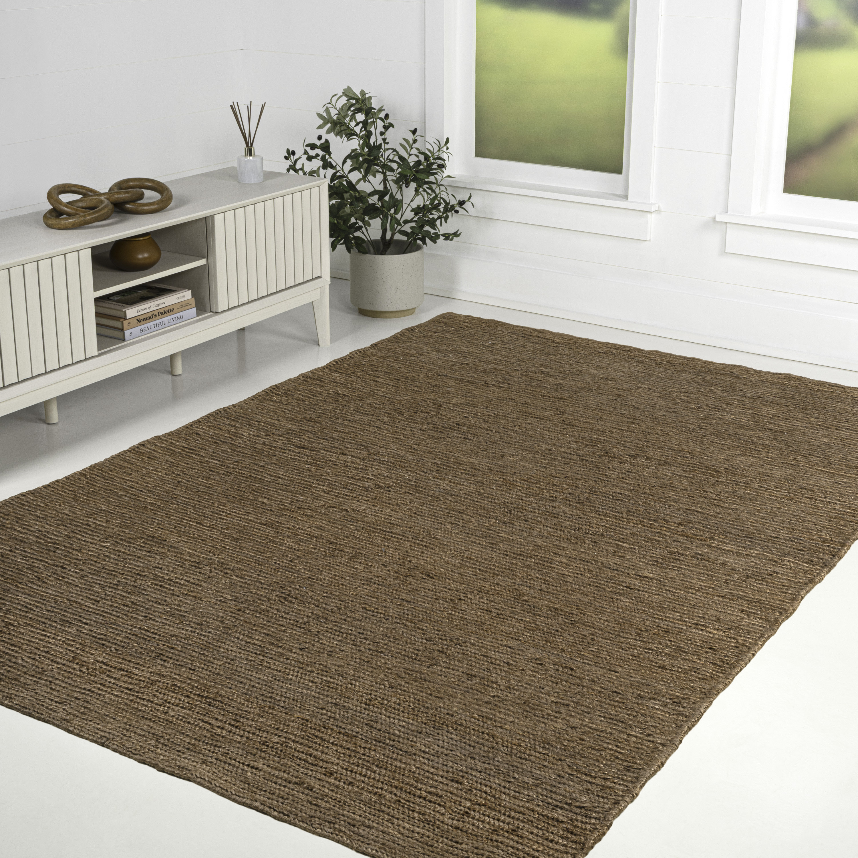 Latitude Run® Neville Rustic Farmhouse Woven Jute Solid Brown Rug ...