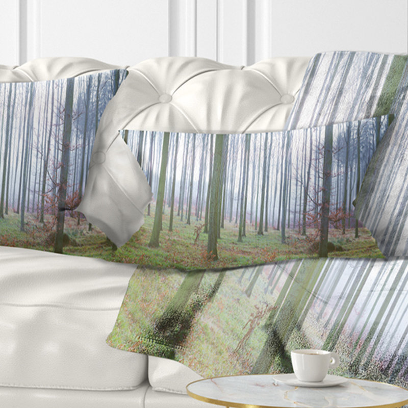 Design Art Autumn Tree Trunks Panorama - Forest Printed Throw Pillow ...