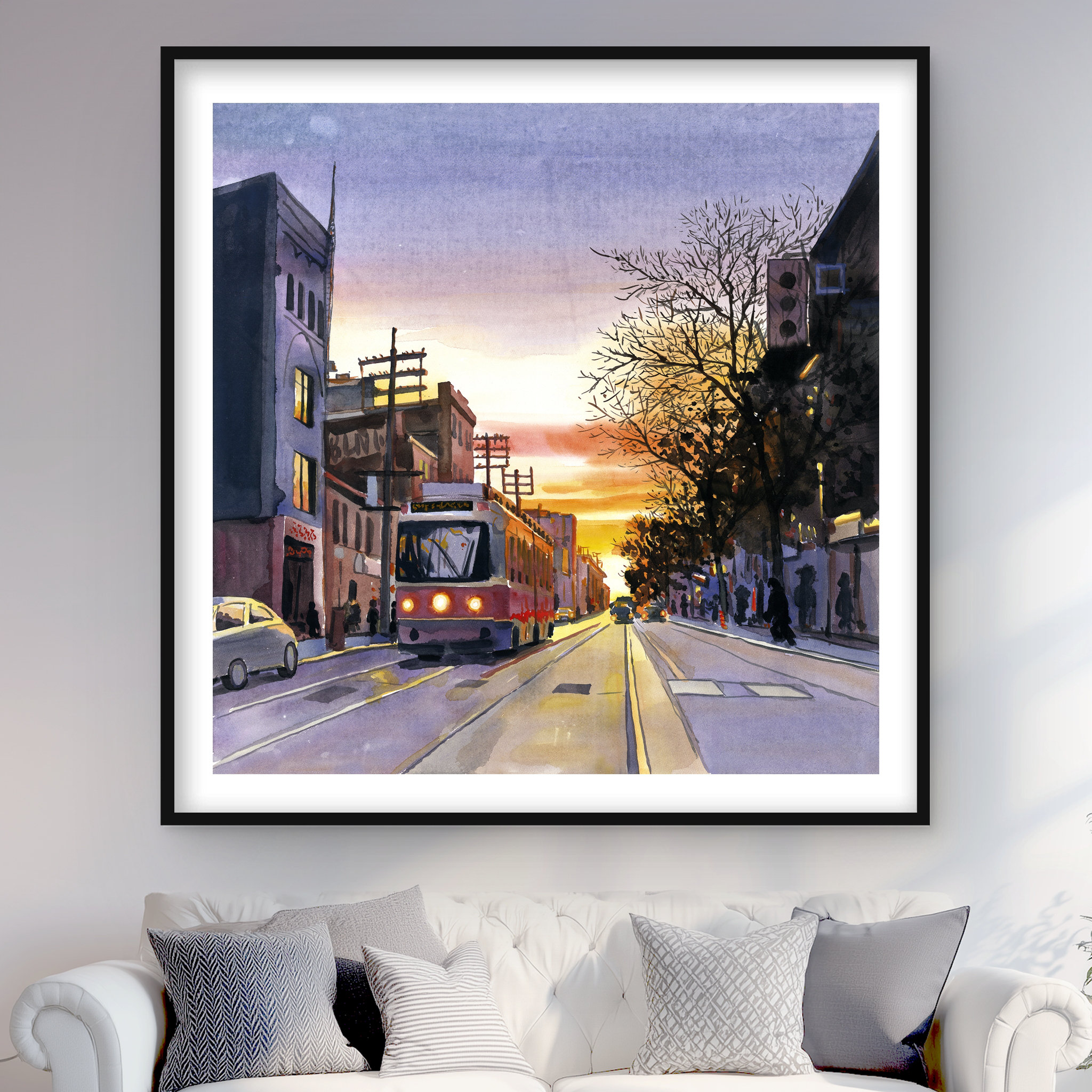 Lark Manor™ Sunset Streetscape to Toronto - Orange Places Framed Print ...