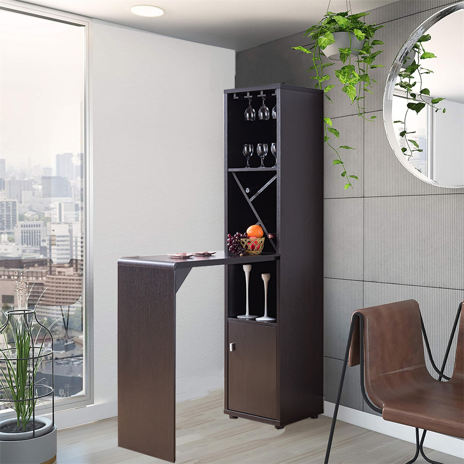 Latitude Run® Bar Cabinet With Extended Table,Wine Bottle Compartment ...