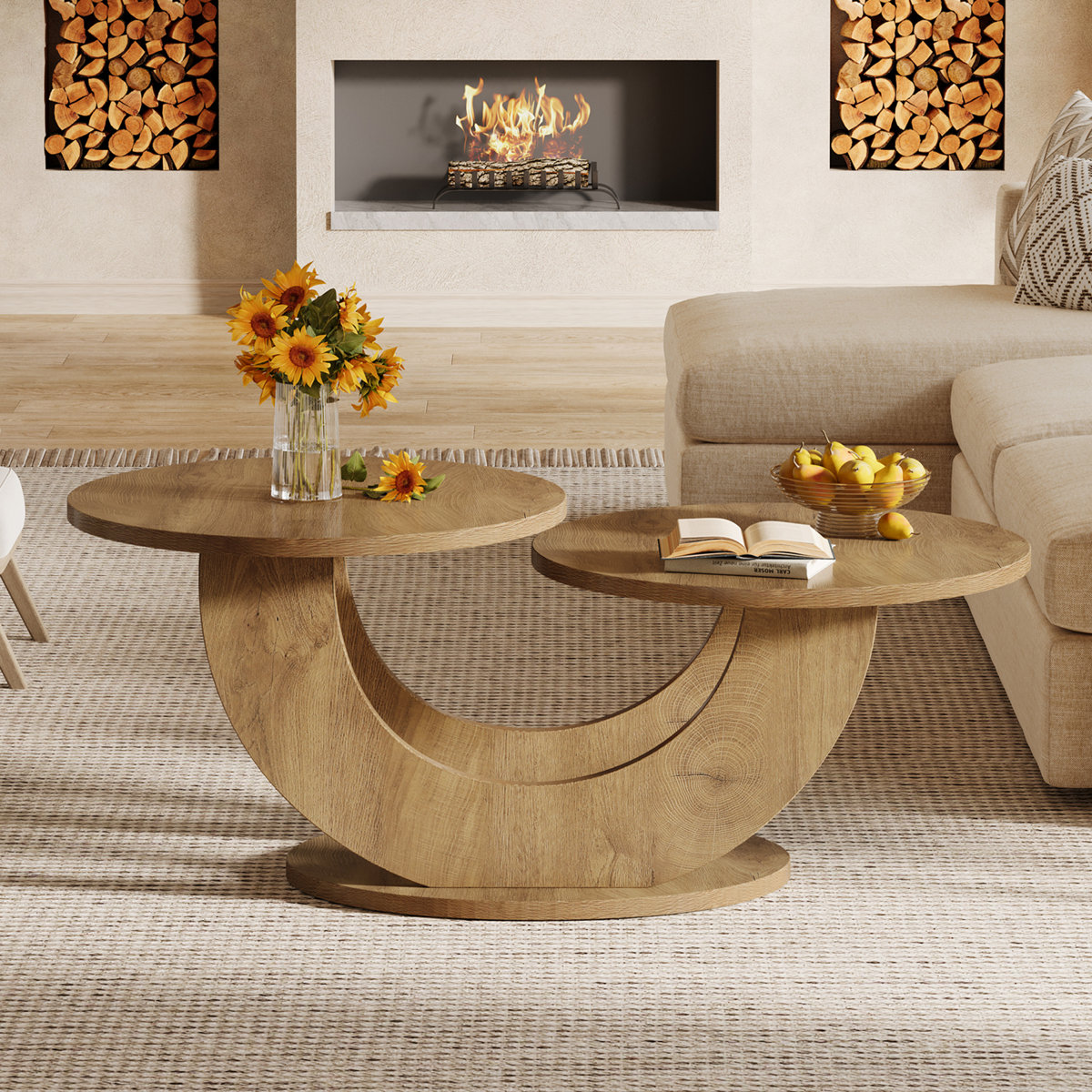 Ebern Designs 45" Round Coffee Table with Storage, Low Center Table for ...