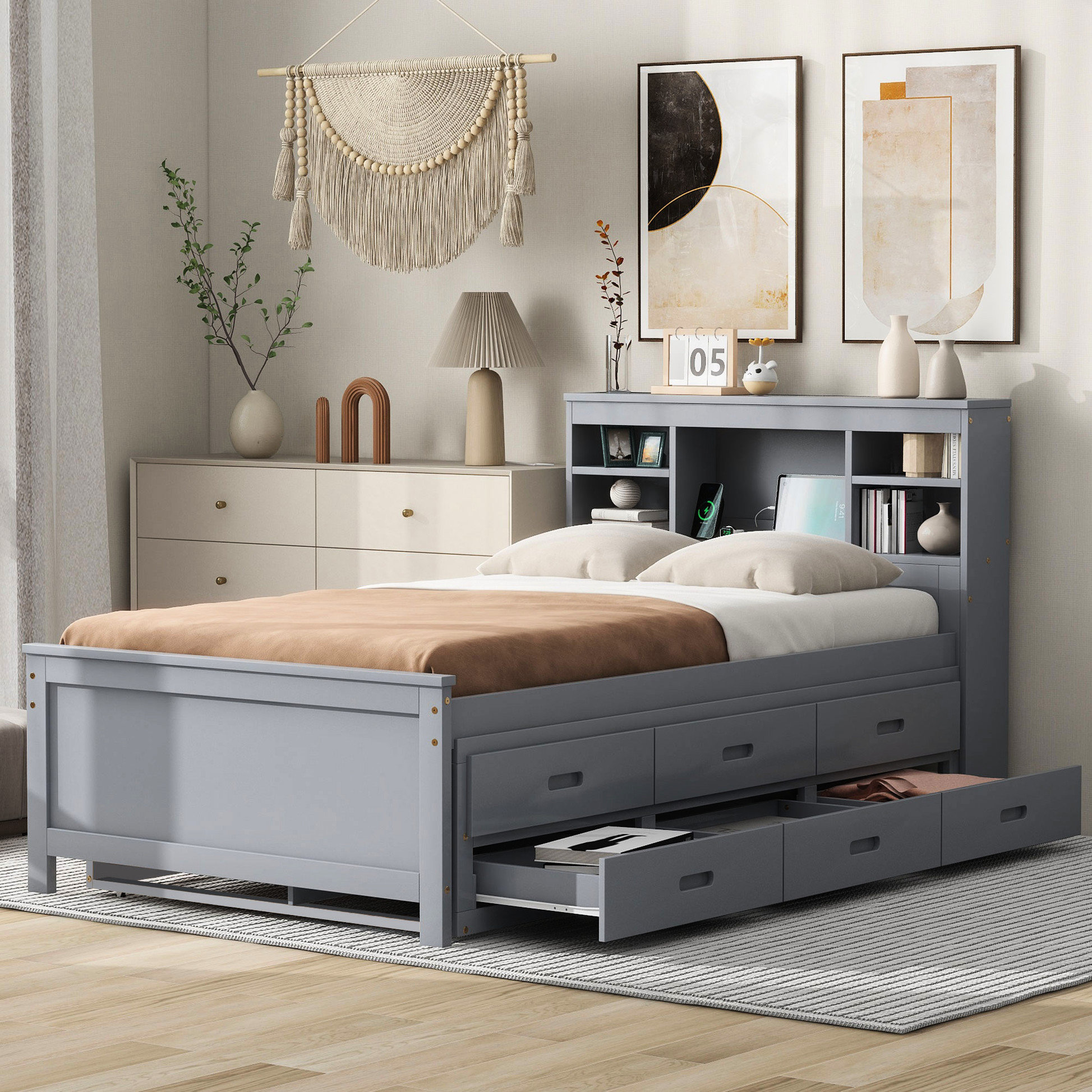 Lark Manor Twin Size Bed With Headboard Storage Compartment And Plug ...