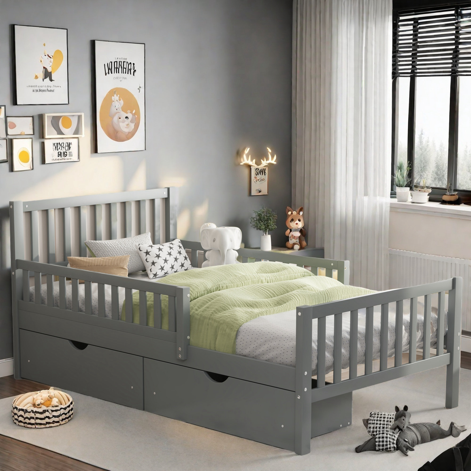 Velvetvanguards Platform Bed Wood Platform Bed With Guardrails On Both ...