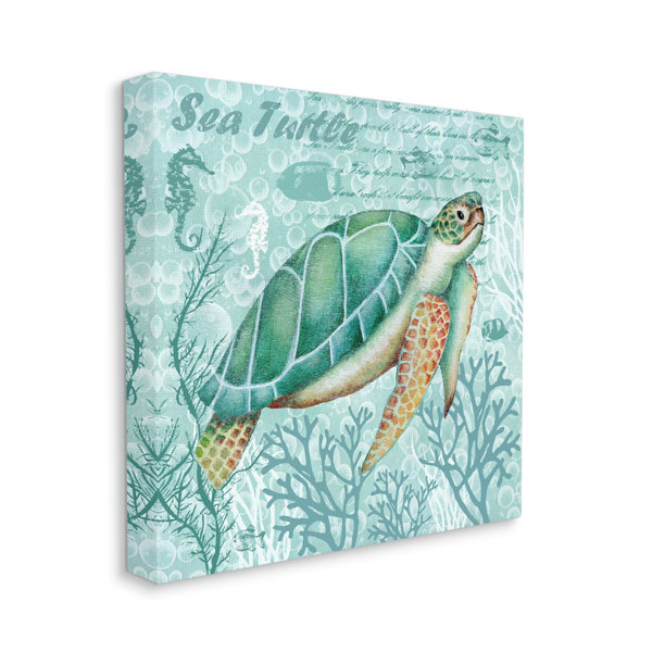 Stupell Industries Sea Turtle Detailed Coral Silhouettes Fancy Script ...