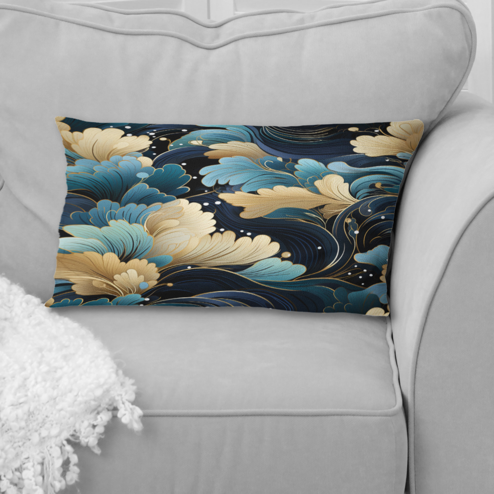 Design Art Blue And Beige Pailey Flowers Elegance - Throw ...