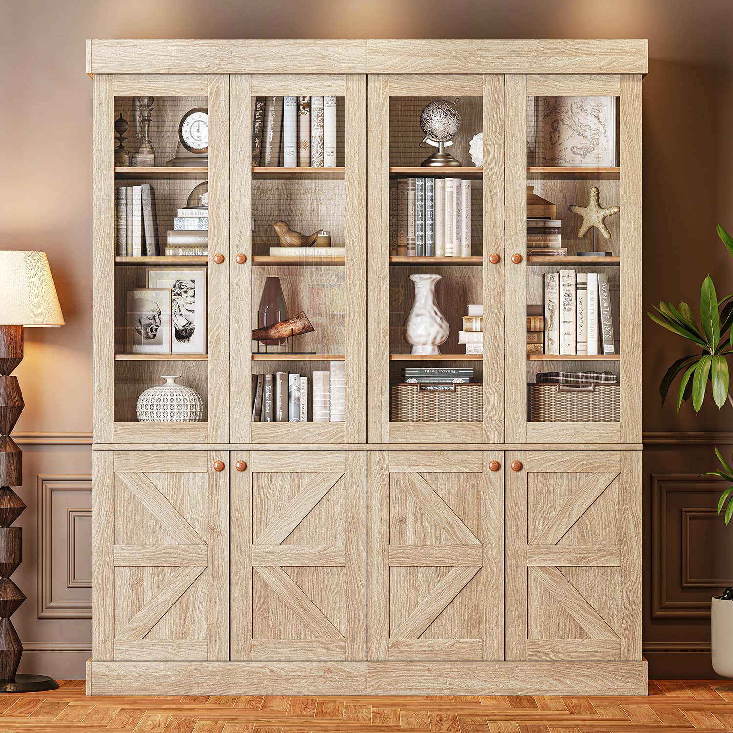 Gracie Oaks Lenore Storage Bookcase & Glass Doors & Large Space in ...