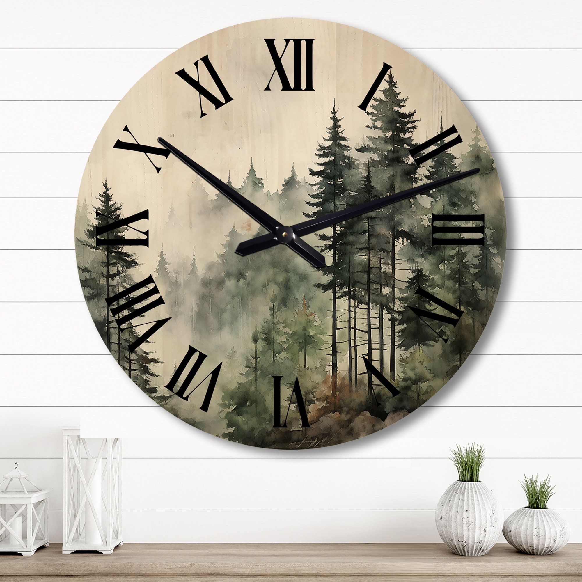 East Urban Home Pine Tree Misty Morning I - Landscapes Oversized Wood ...