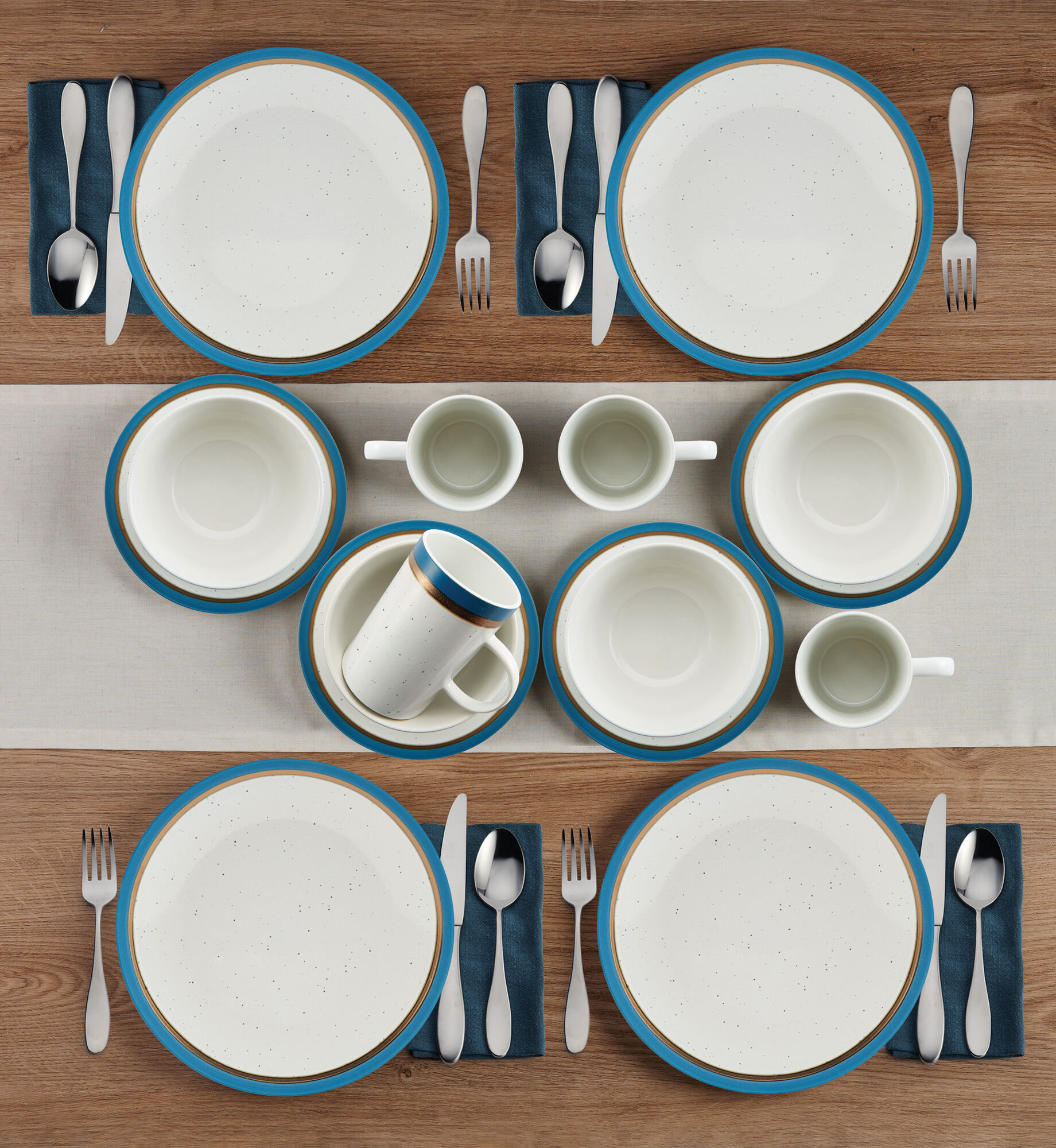 Pfaltzgraff Ezra Speckled 16 Piece Dinnerware Set, Service For 4, Blue ...