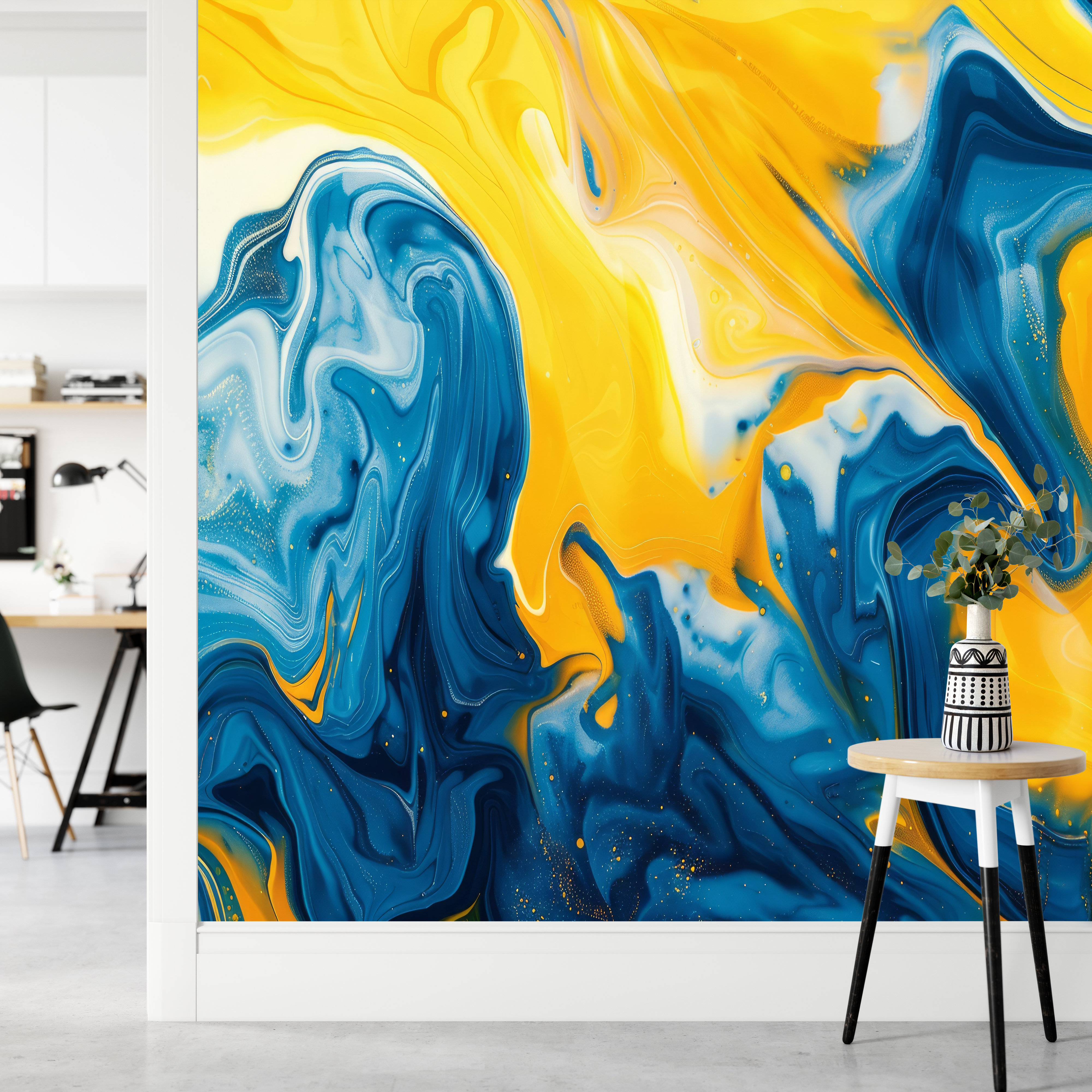 Ivy Bronx Yellow and Blue Swirl Peel and Stick Wallpaper – Abstract ...